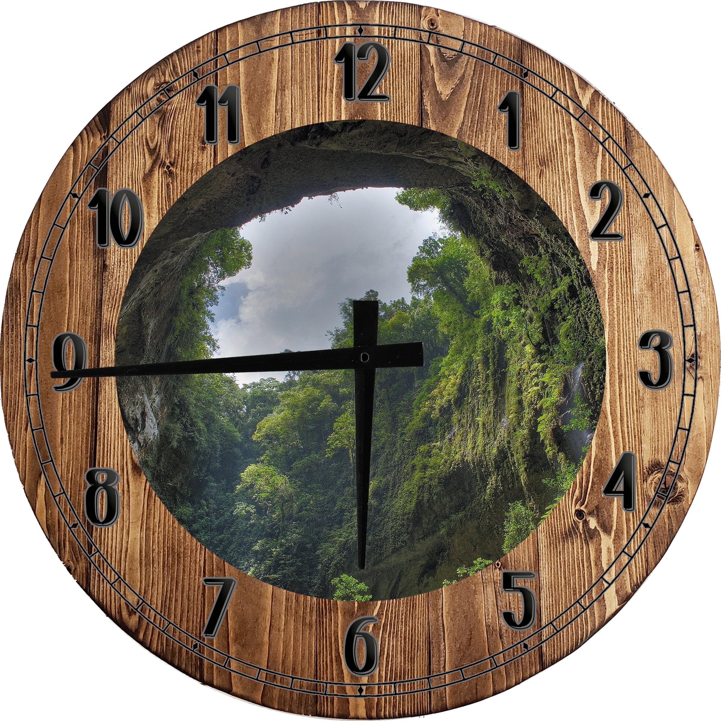 Wood Wall Clock 18 Inch Round Tropical Wall Art Rainforest Natural ...
