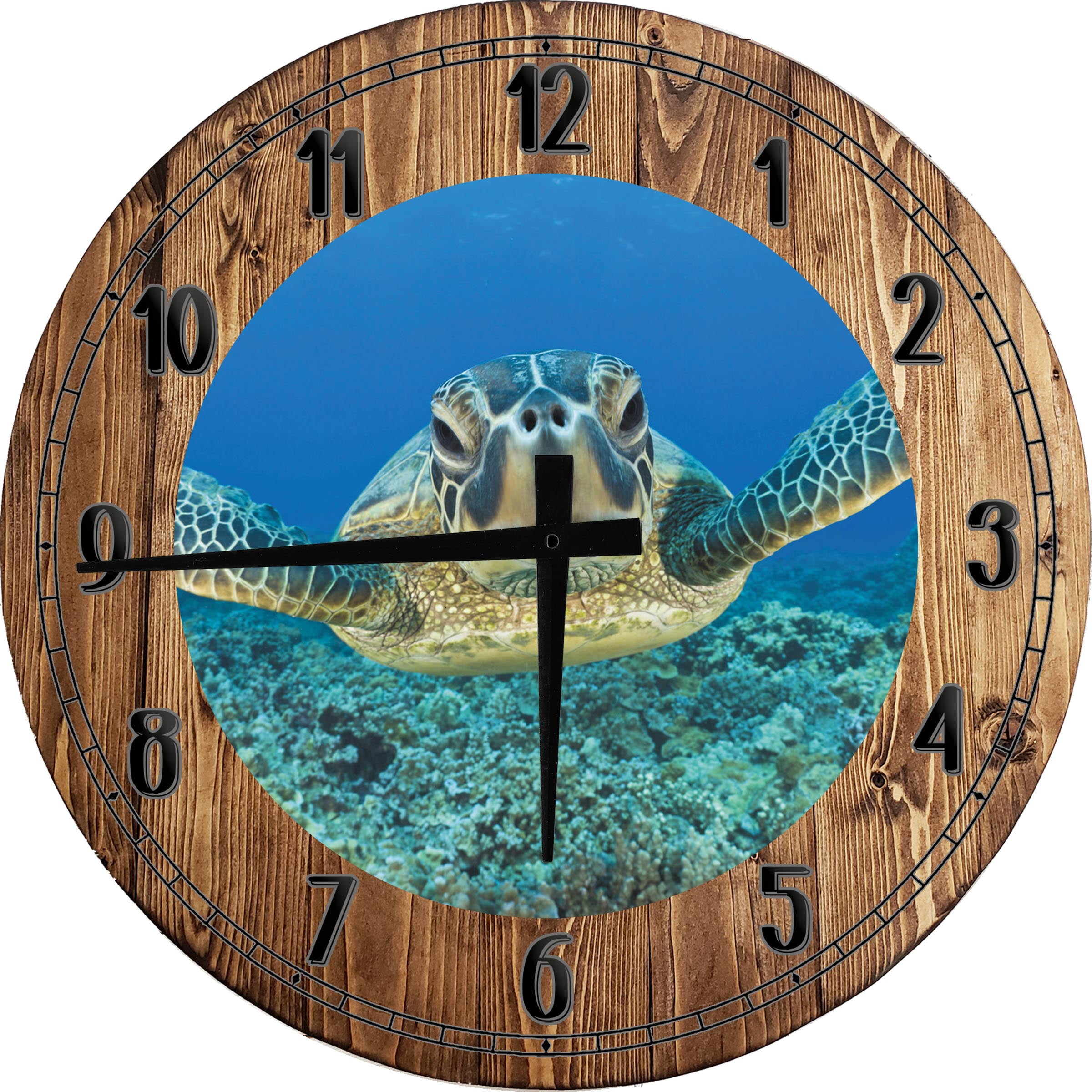 Wood Wall Clock 18 Inch Round Turtle Wall Art Sea Turtle in The ...