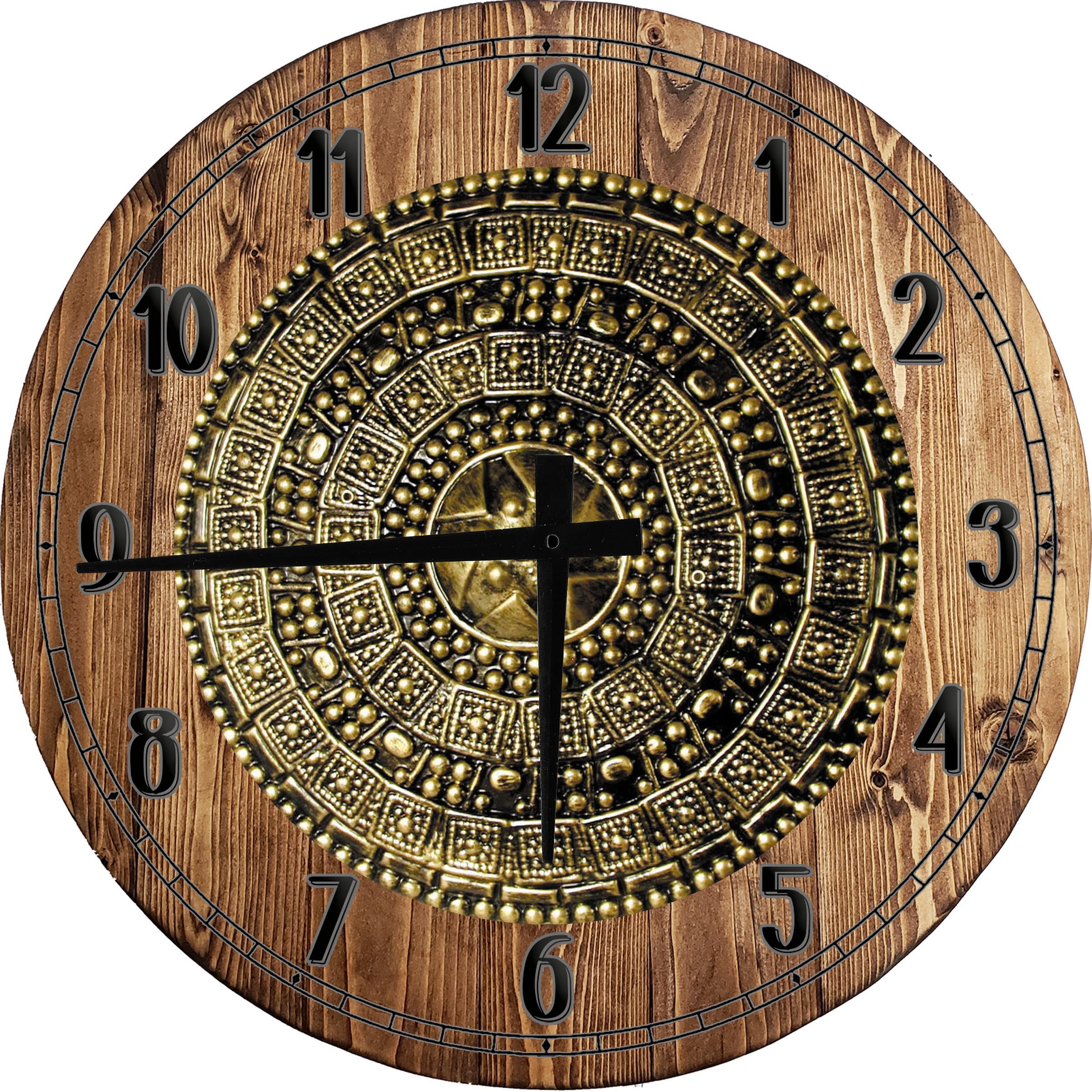 Wood Wall Clock 18 Inch Round Warrior Bronze Roman Shield Round Small ...