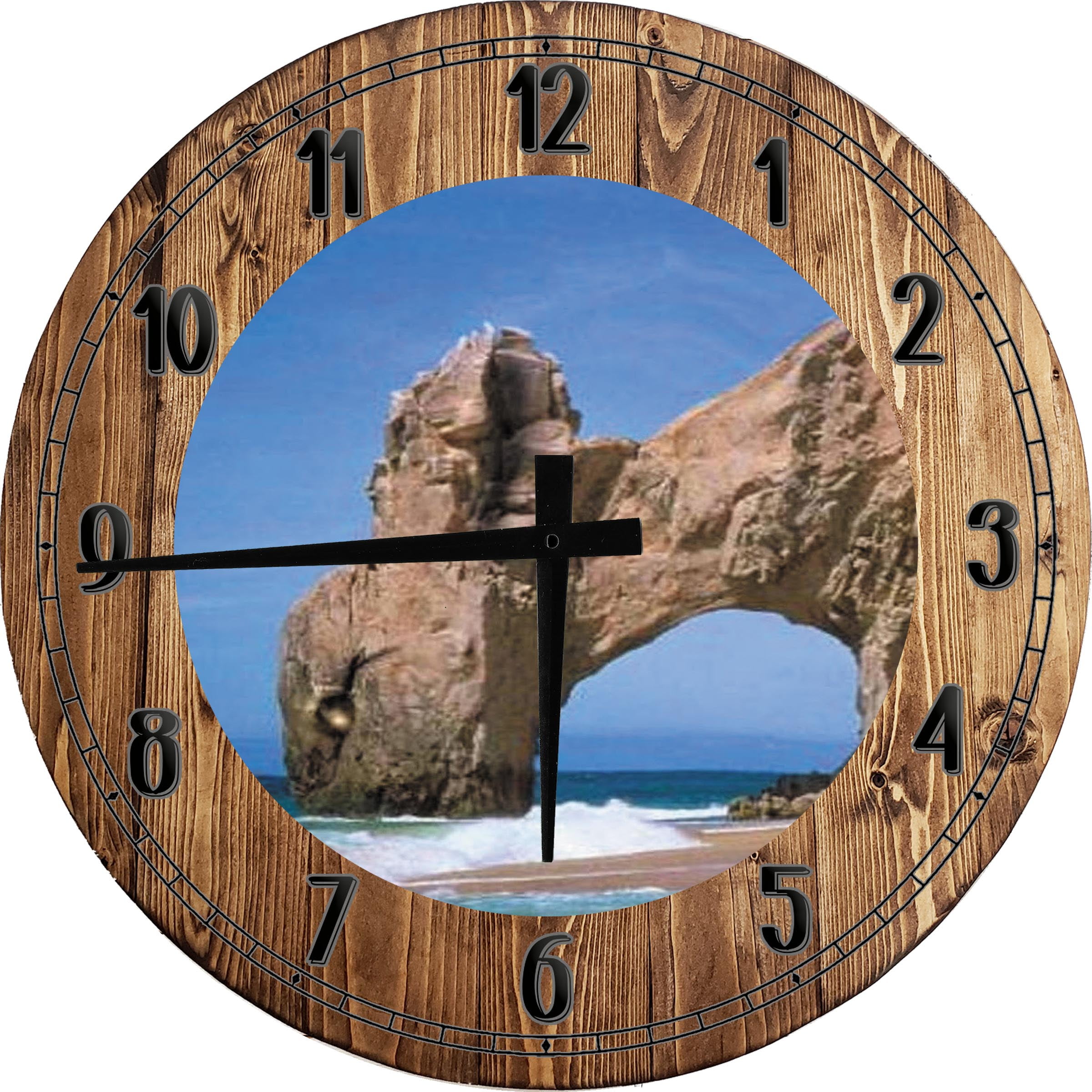 Wood Wall Clock 18 Inch Round Water Wall Art Pictured Rocks Coast Line ...