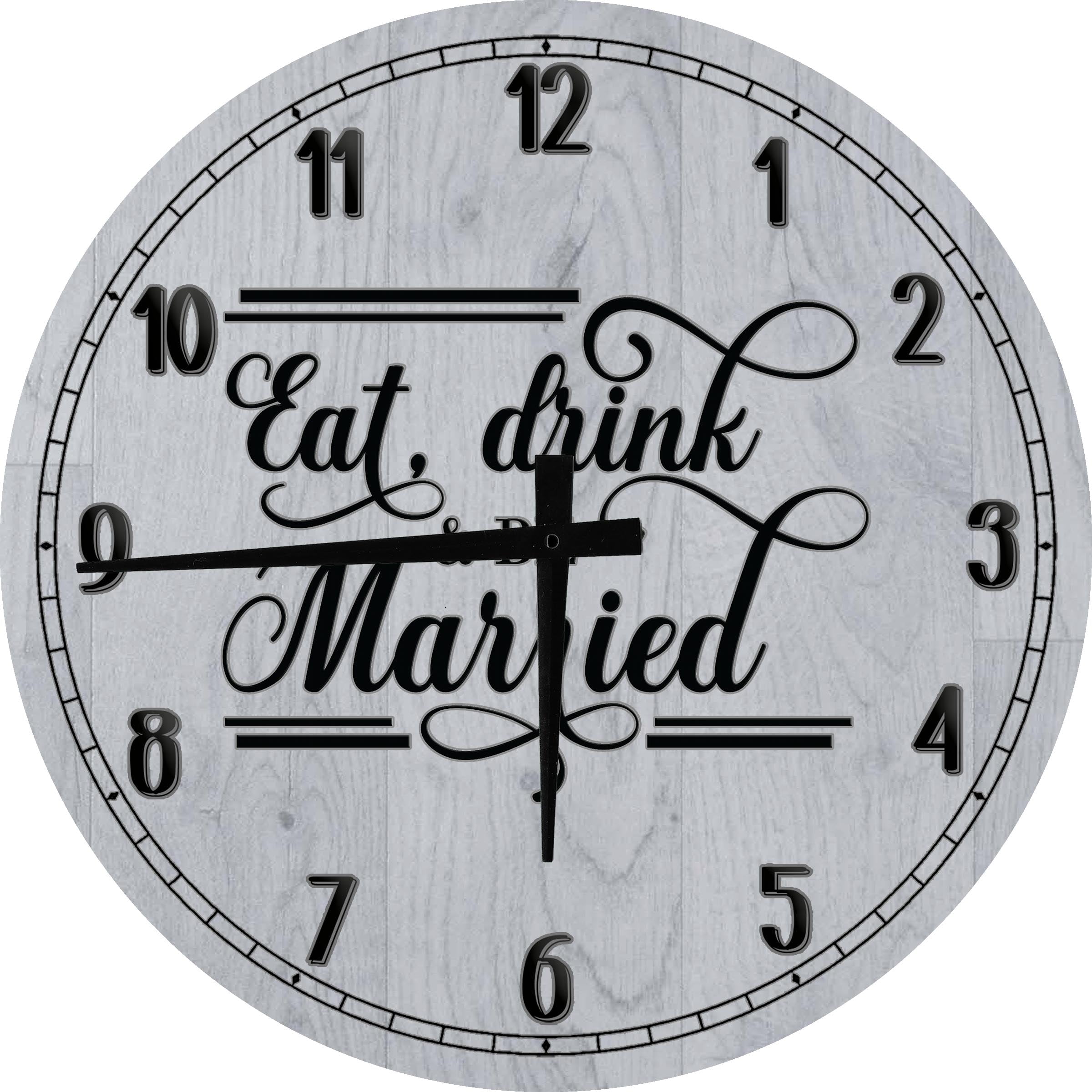 Wood Wall Clock 18 Inch Round Wedding Wall Art Eat Drink be Married ...