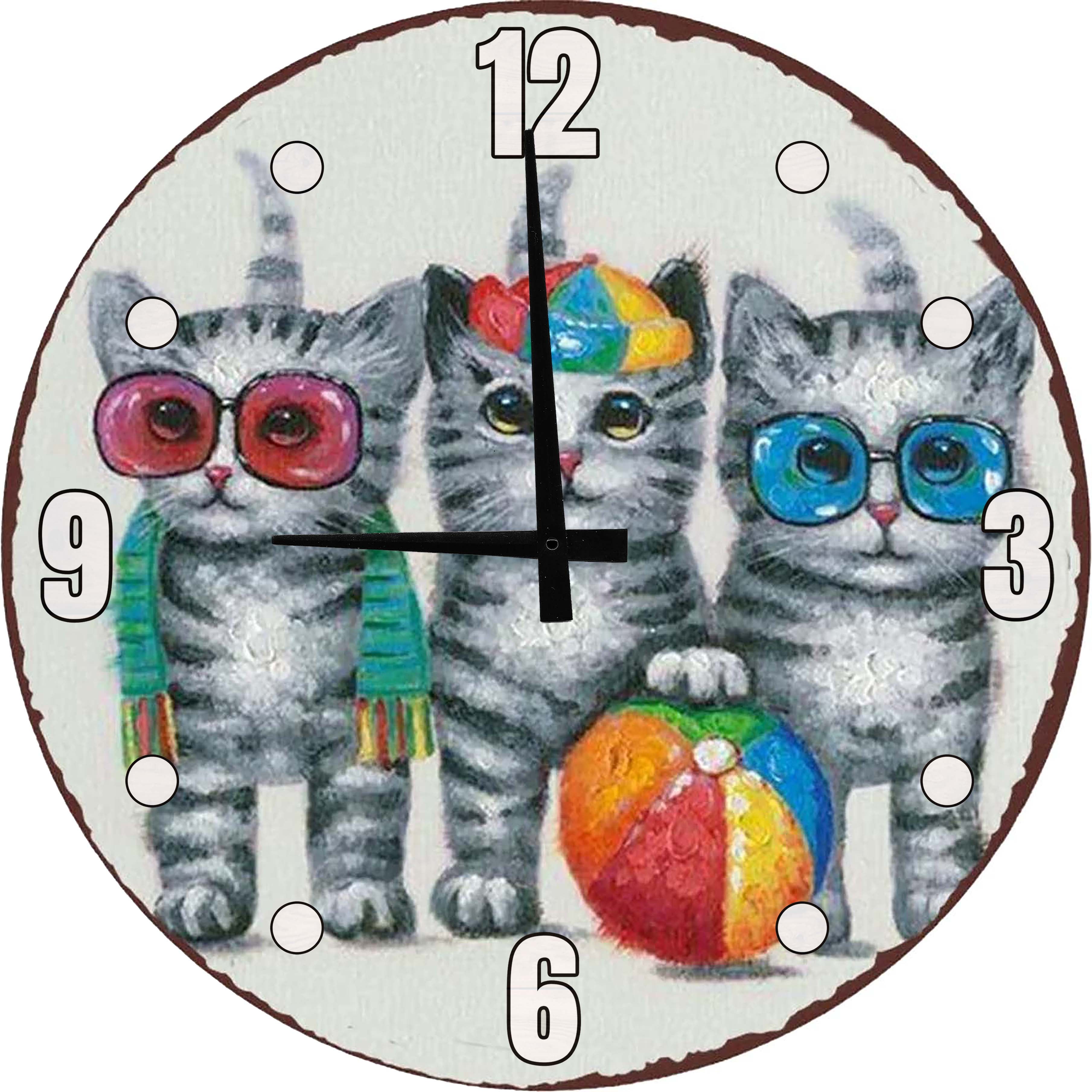 Wood Wall Clock Beach Cats Cat Large Wall Clock 18 Inch Round - Walmart.com