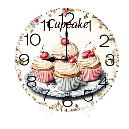Wood Wall Clock Cupeake Frameless Battery Operated Silent Quartz ...