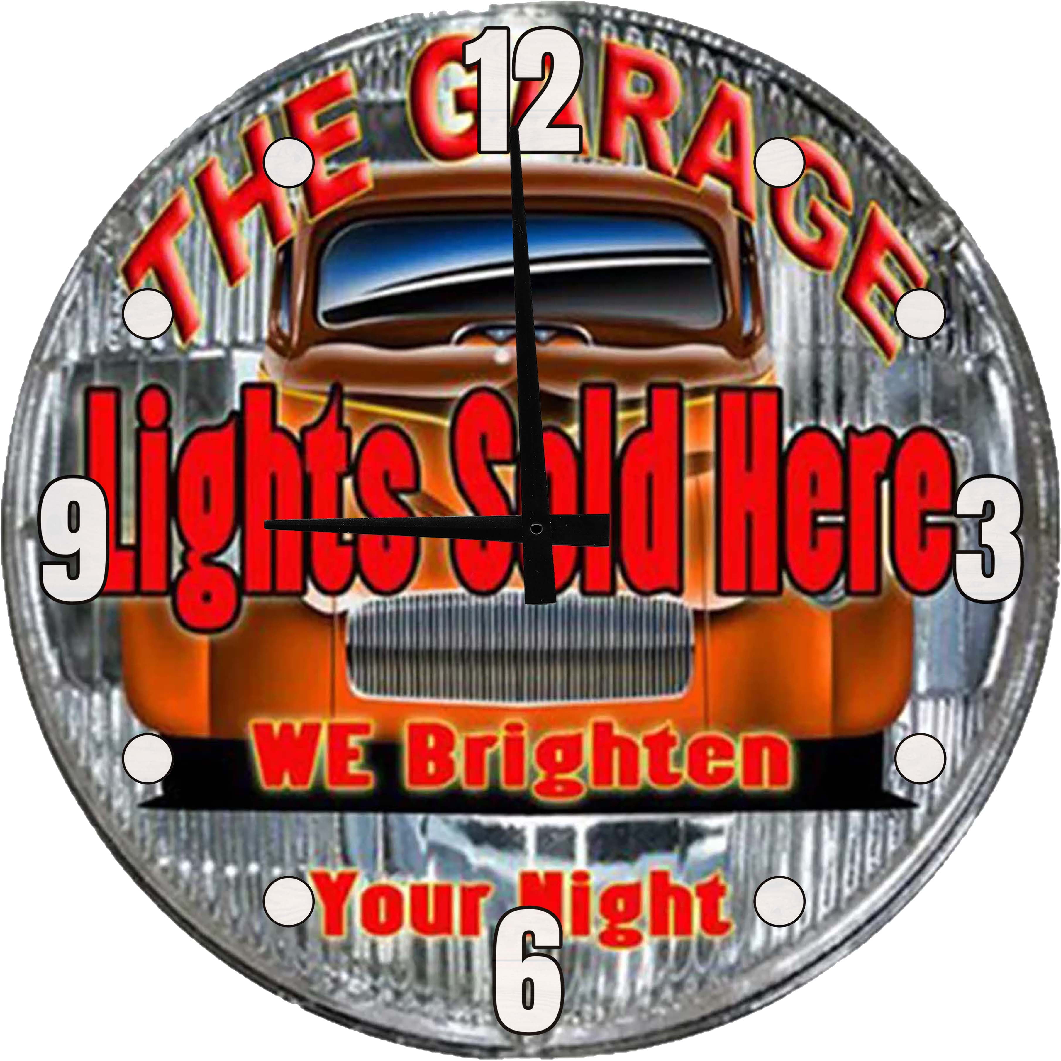 Wood Wall Clock Garage Lights Hotrod Car Garage Large Wall Clock 18 ...