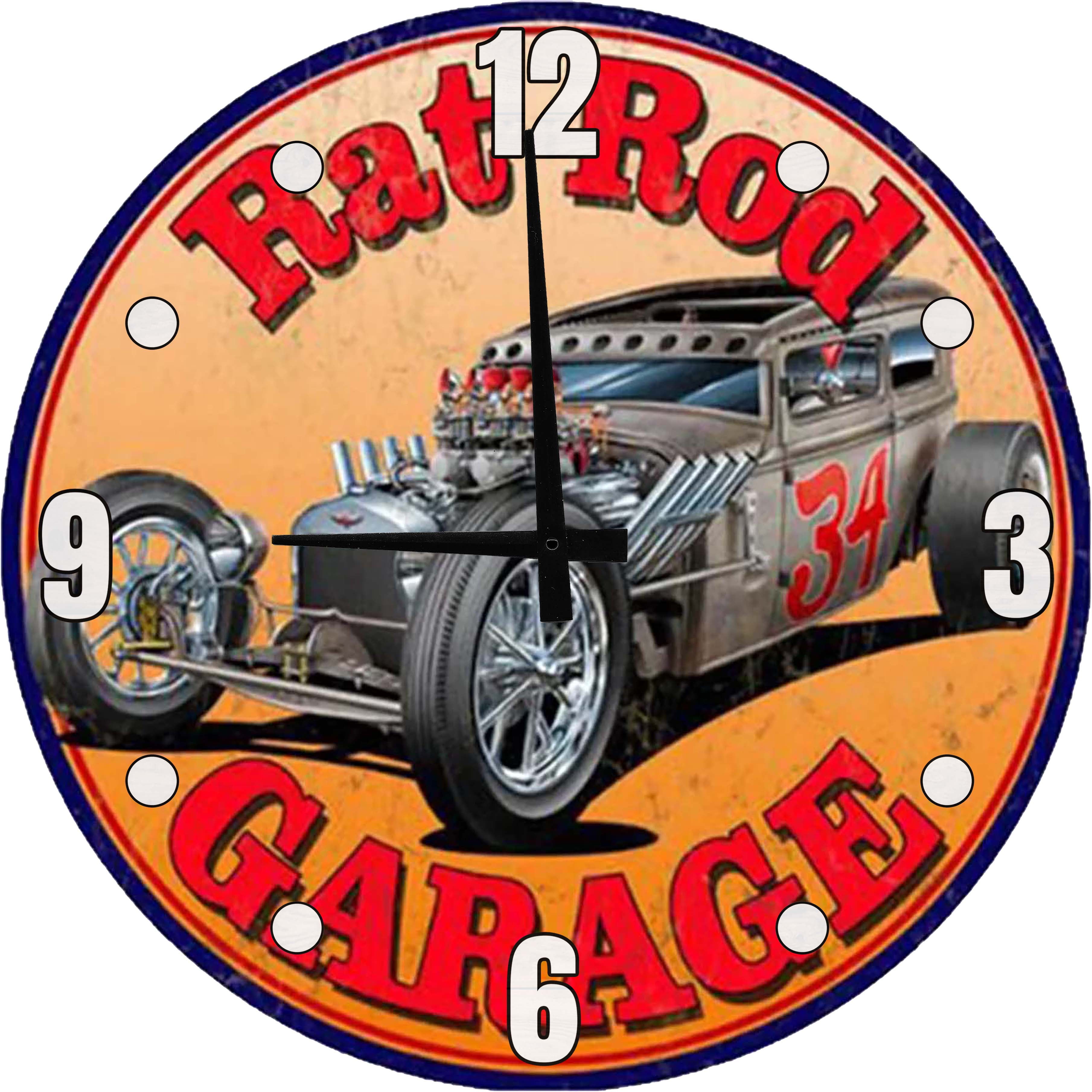 Wood Wall Clock Rat Rod Garage Large Wall Clock 18 Inch Round - Walmart.com