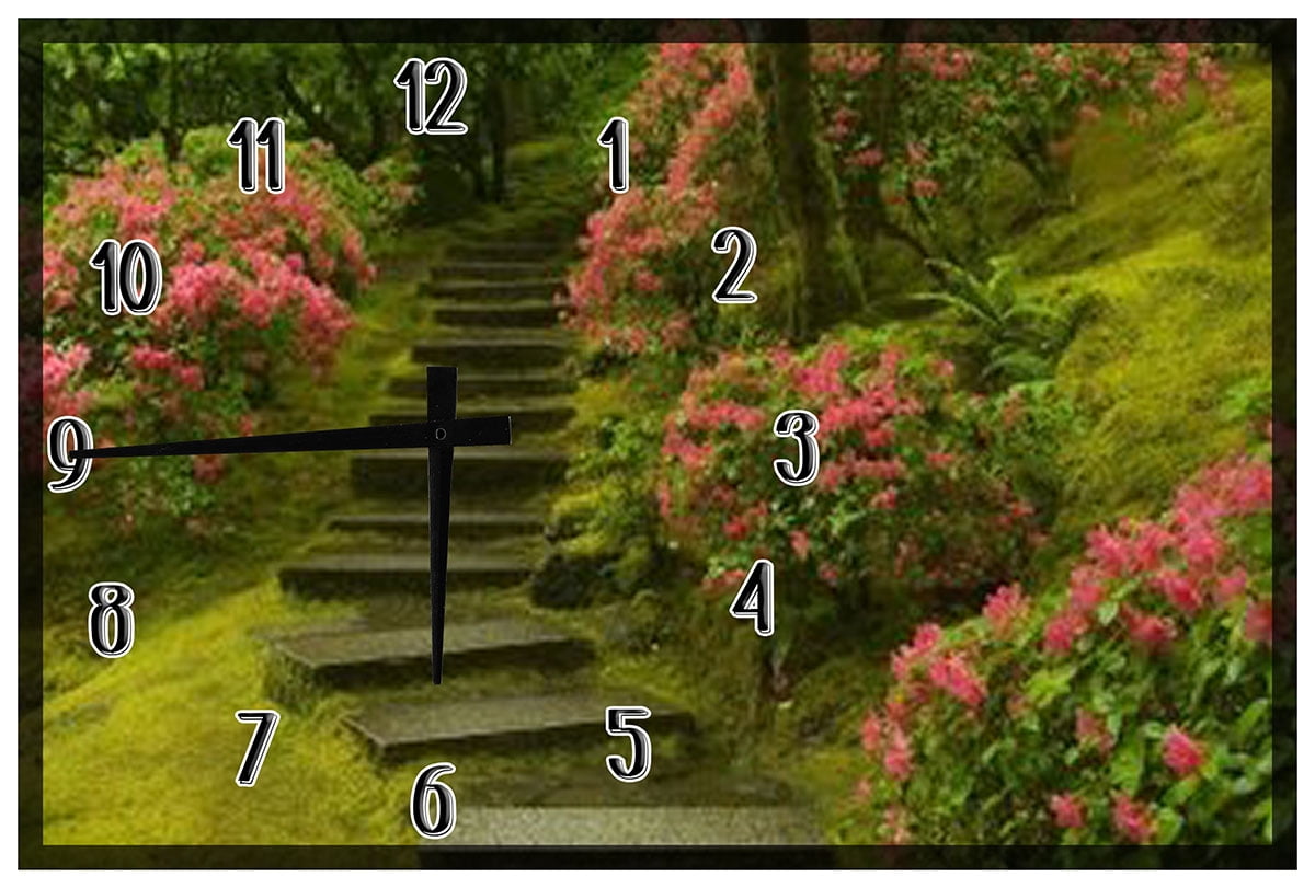 Wood Wall Clock Stair Case Botanical Garden Steps Flowers Hill Home ...