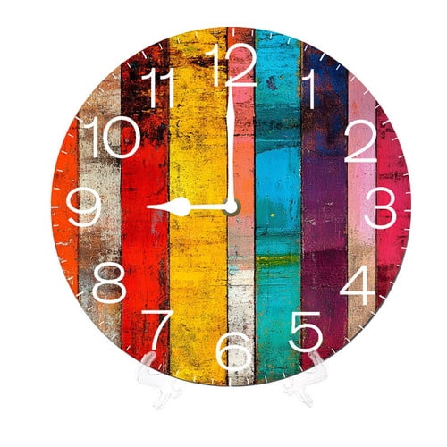 Wood Wall Clocks Rainbow Wooden Frameless Battery Operated Silent ...