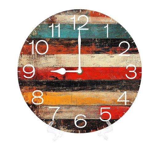 Wood Wall Clocks Rainbow Wooden Frameless Battery Operated Silent ...