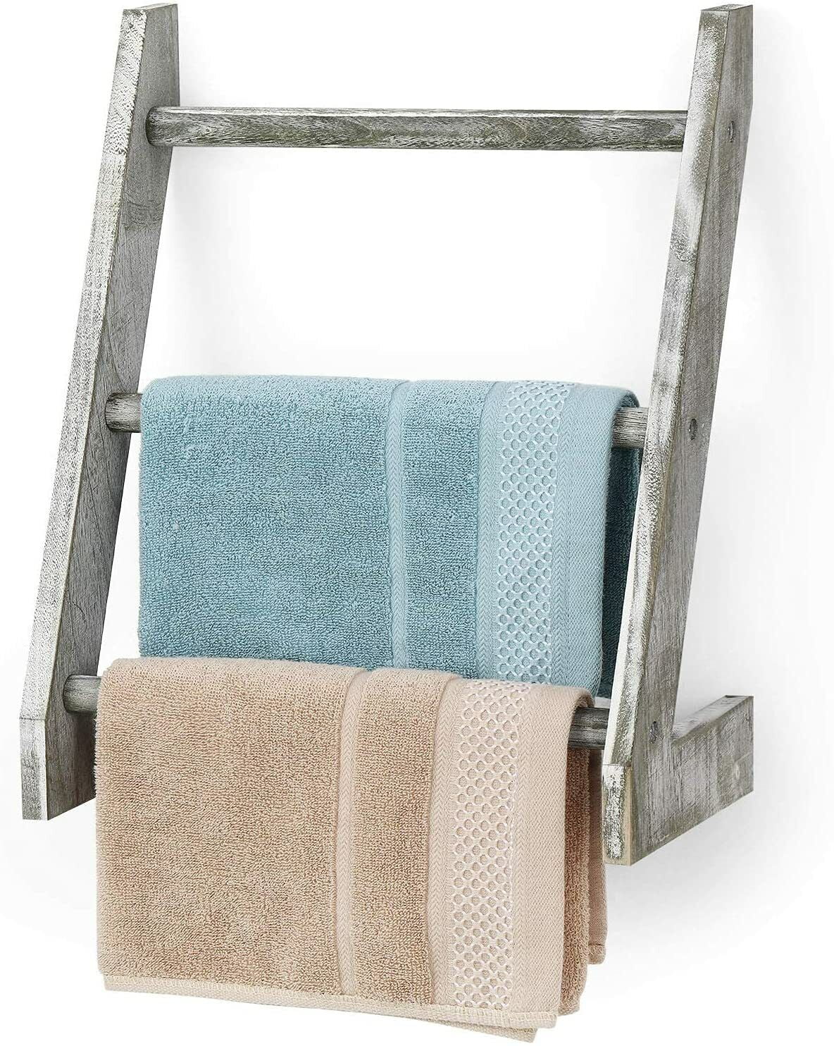 Wood Wall Hanging 3 Tier Hand Towel Ladder Rack, Bathroom Blankets ...