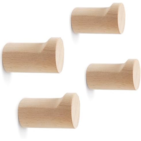 Wood Wall Hooks, 4 Pack Natural Wooden Coat Hooks Wall Mounted, Rustic ...