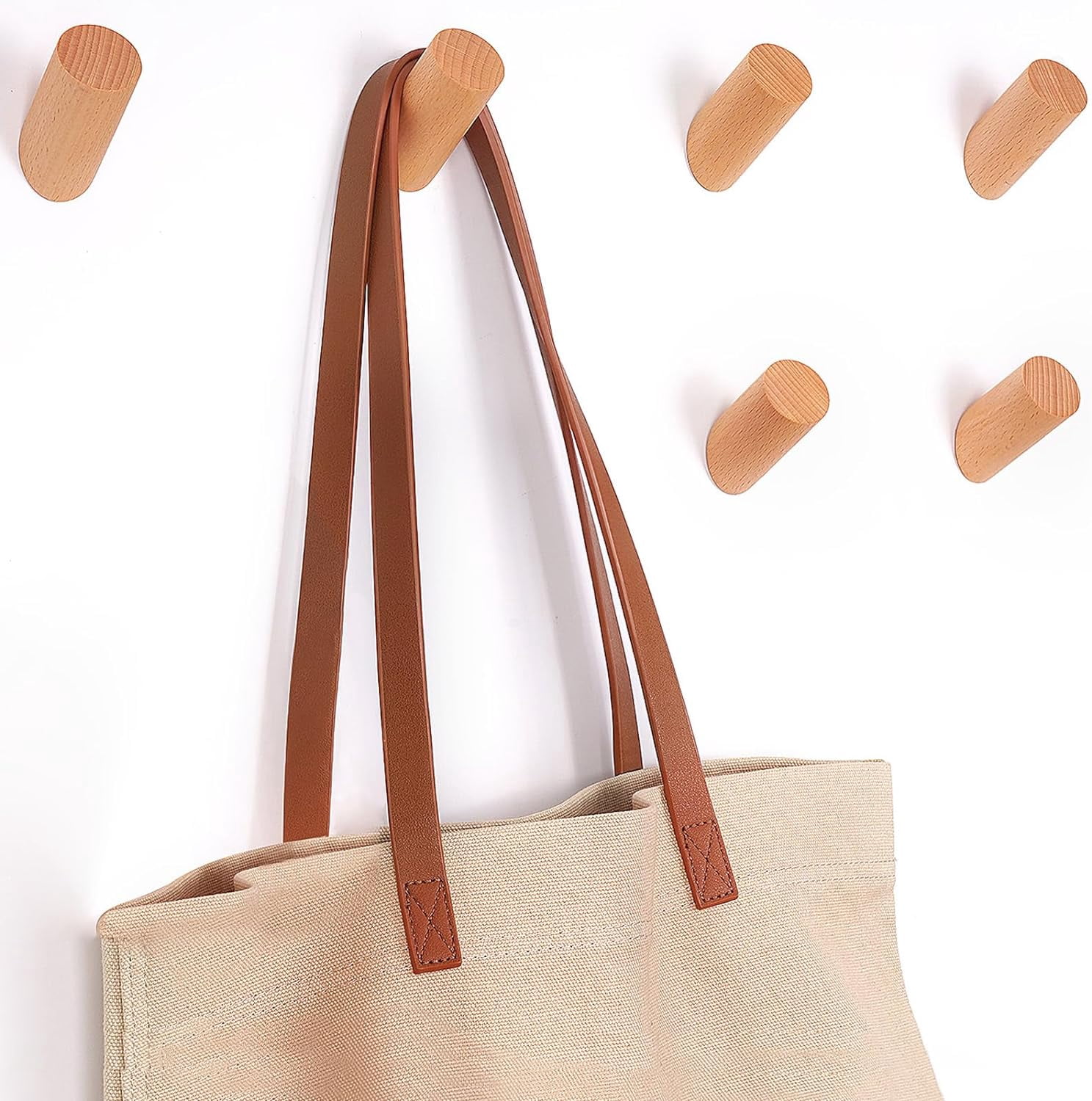 Wood Wall Hooks, 6 Pack Natural Wooden Coat Hooks Wall-Mounted, Rustic ...
