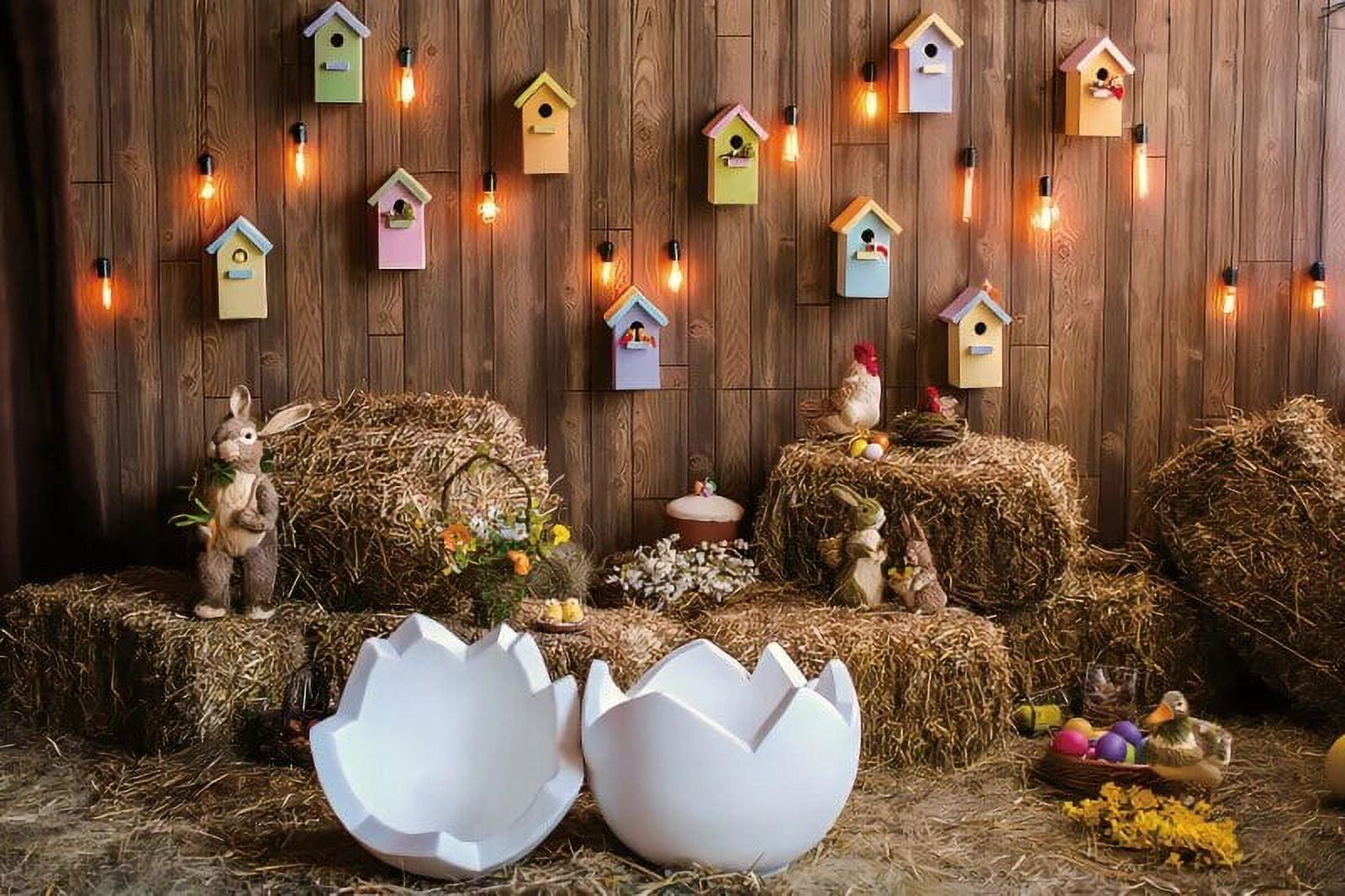 Wood Wall House Light Haystack Broken Shell Easter Eggs Rabbit ...