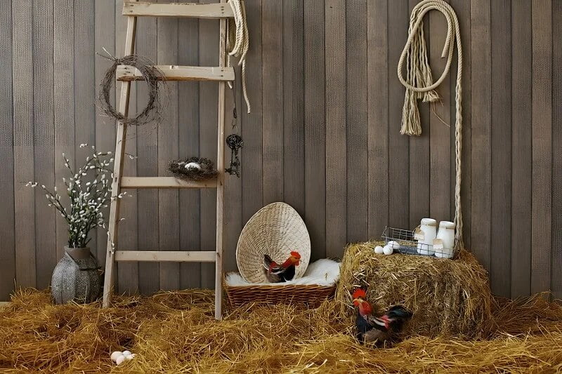 Wood Wall House Light Haystack Broken Shell Easter Eggs Rabbit ...