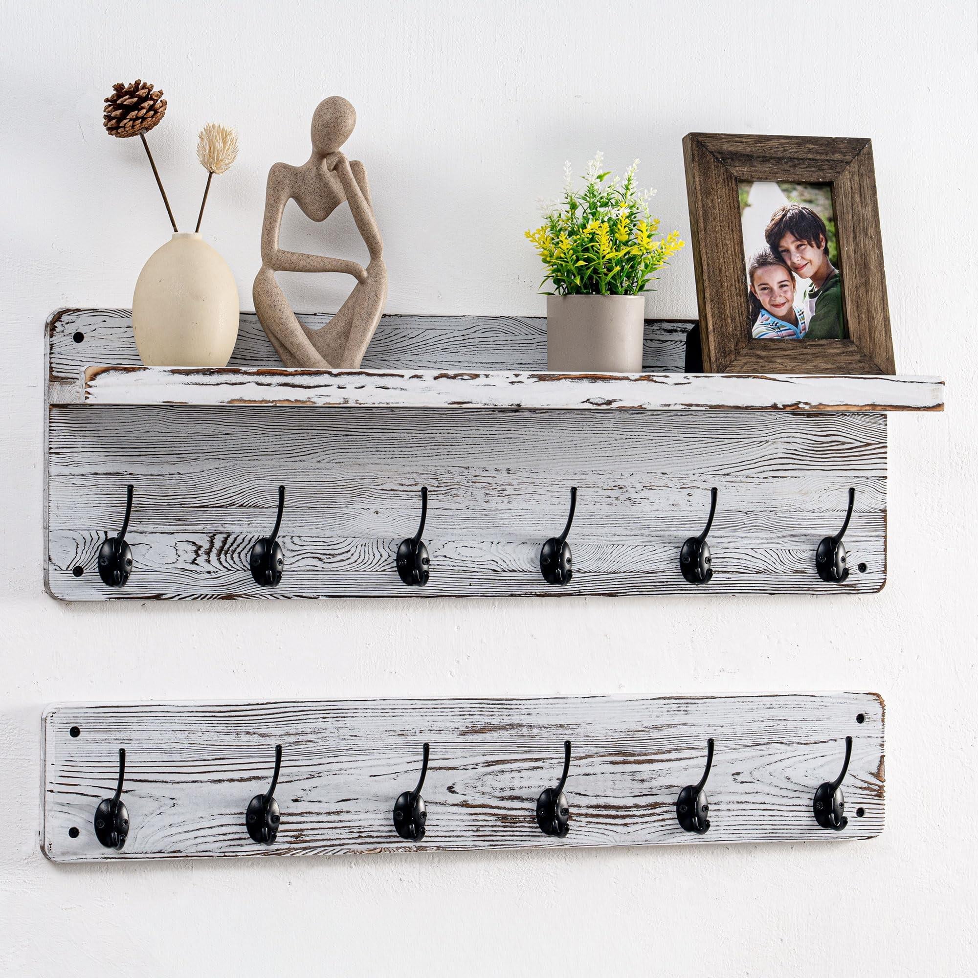 Wood Wall Mounted Coat Rack with Shelf, Hallway Shelf with 12 Coat ...