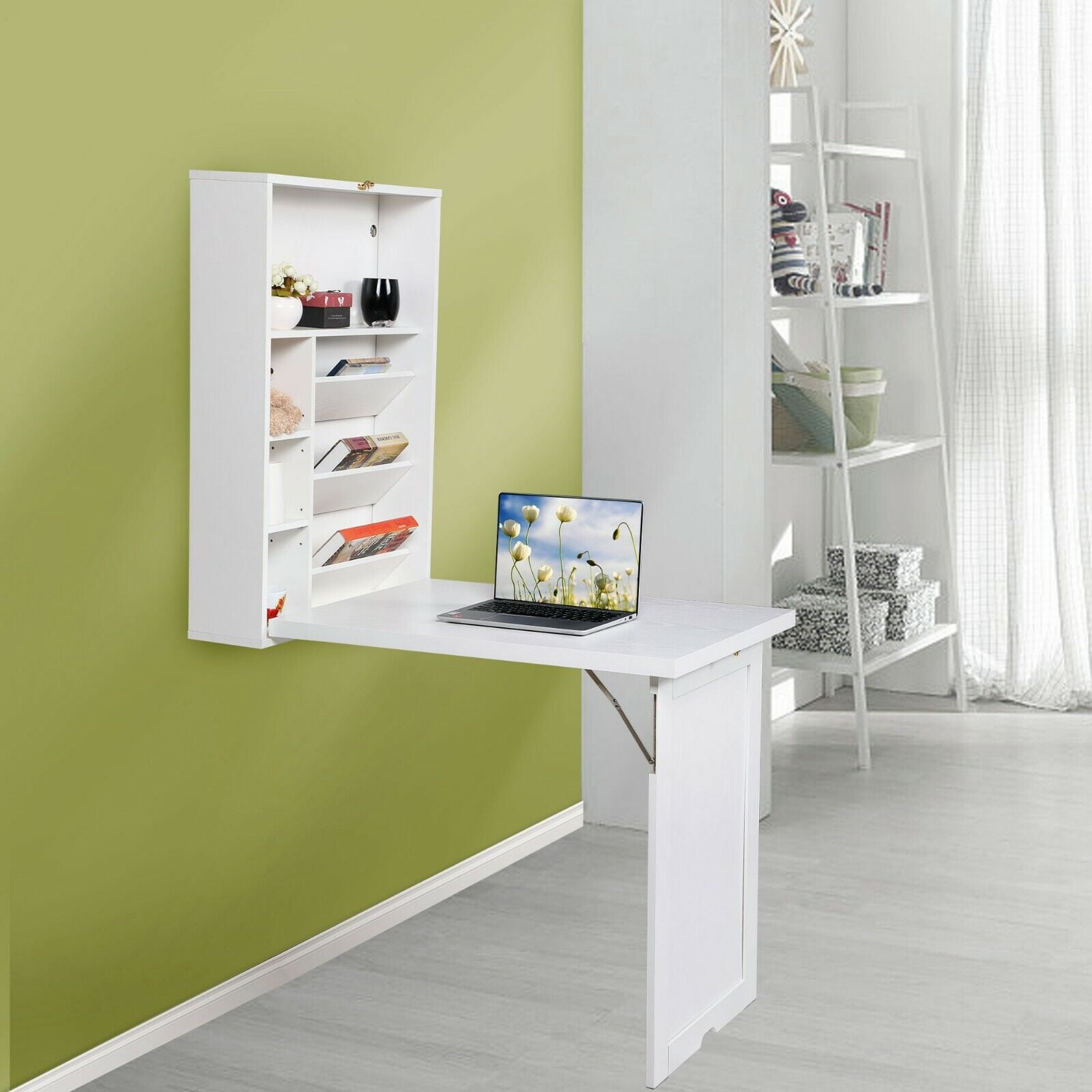 Wood Wall Mounted Folding Desk Cabinet Folding Writing Desk Laptop ...