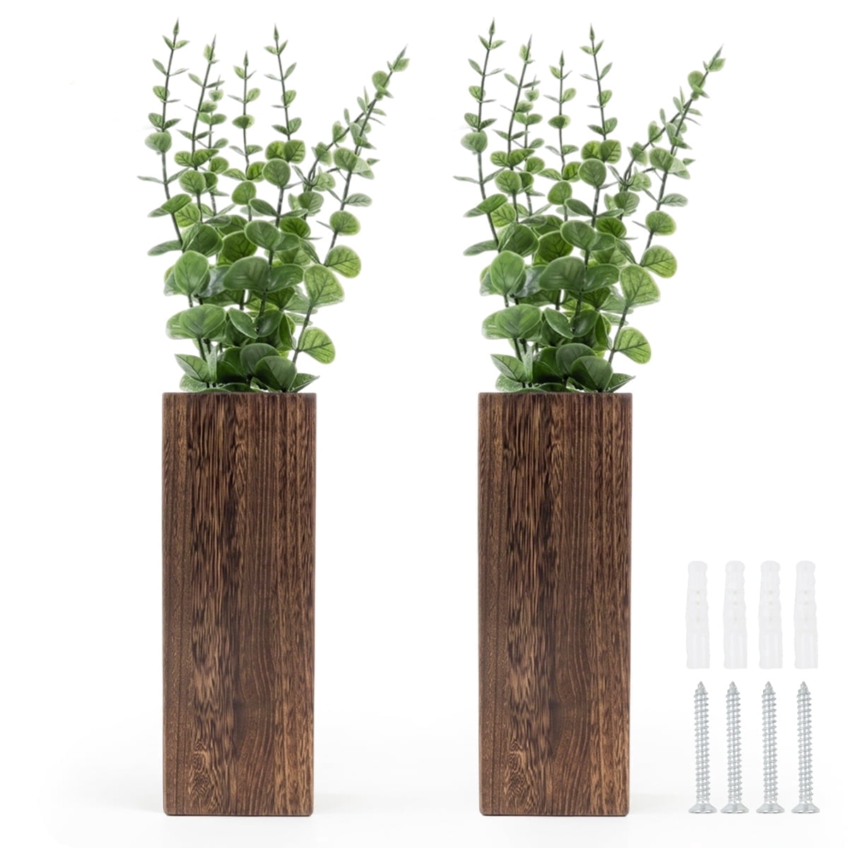 Wood Wall Planter Vase with Artificial Eucalyptus Farmhouse Wall ...