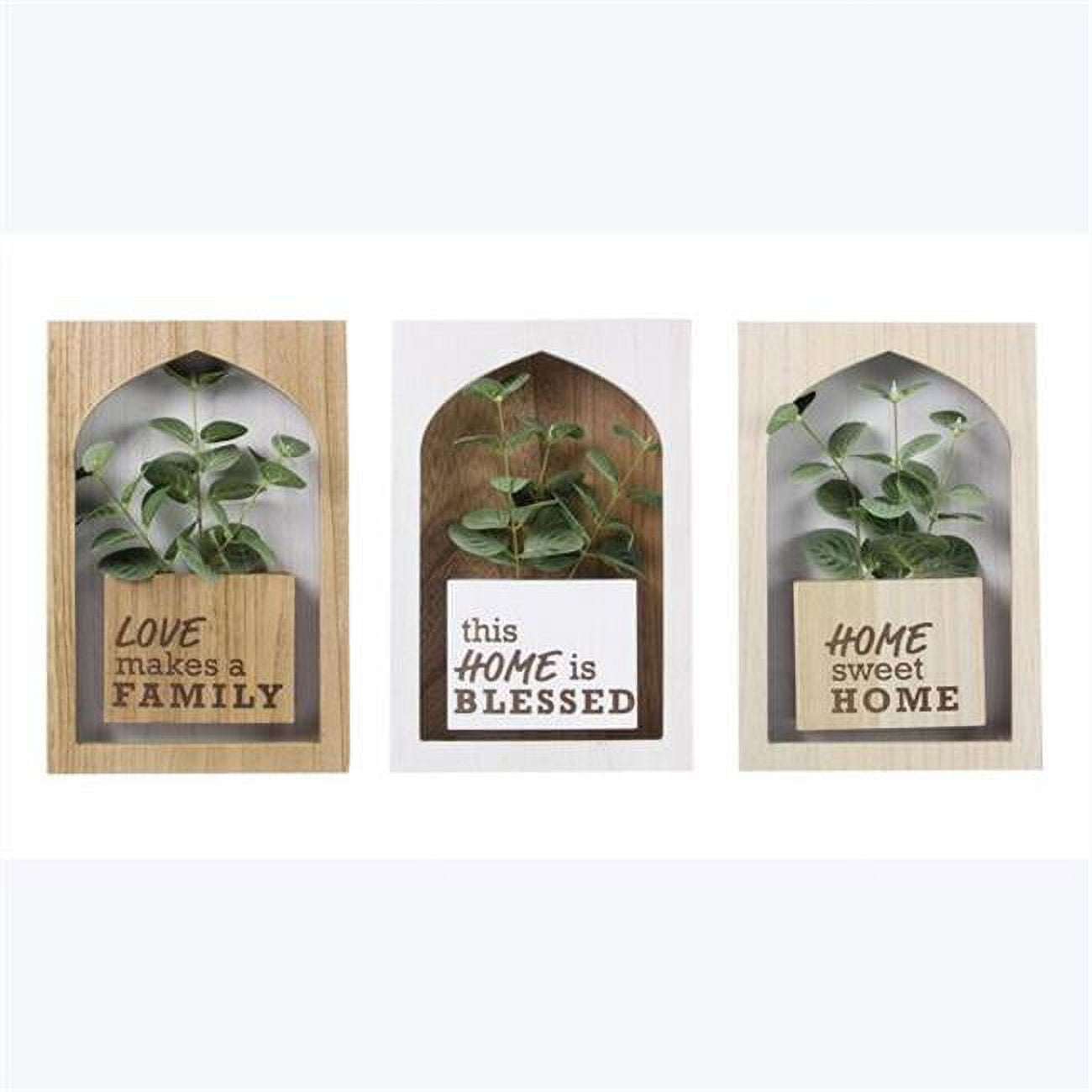 Wood Wall Shadow Box with Artificial Greenery, Assorted Color - 3 Piece ...