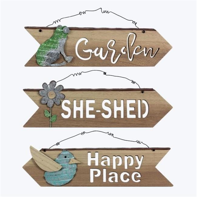 Wood Wall Sign with Cutout Words & Metal Bird, Frog Flower Accent ...