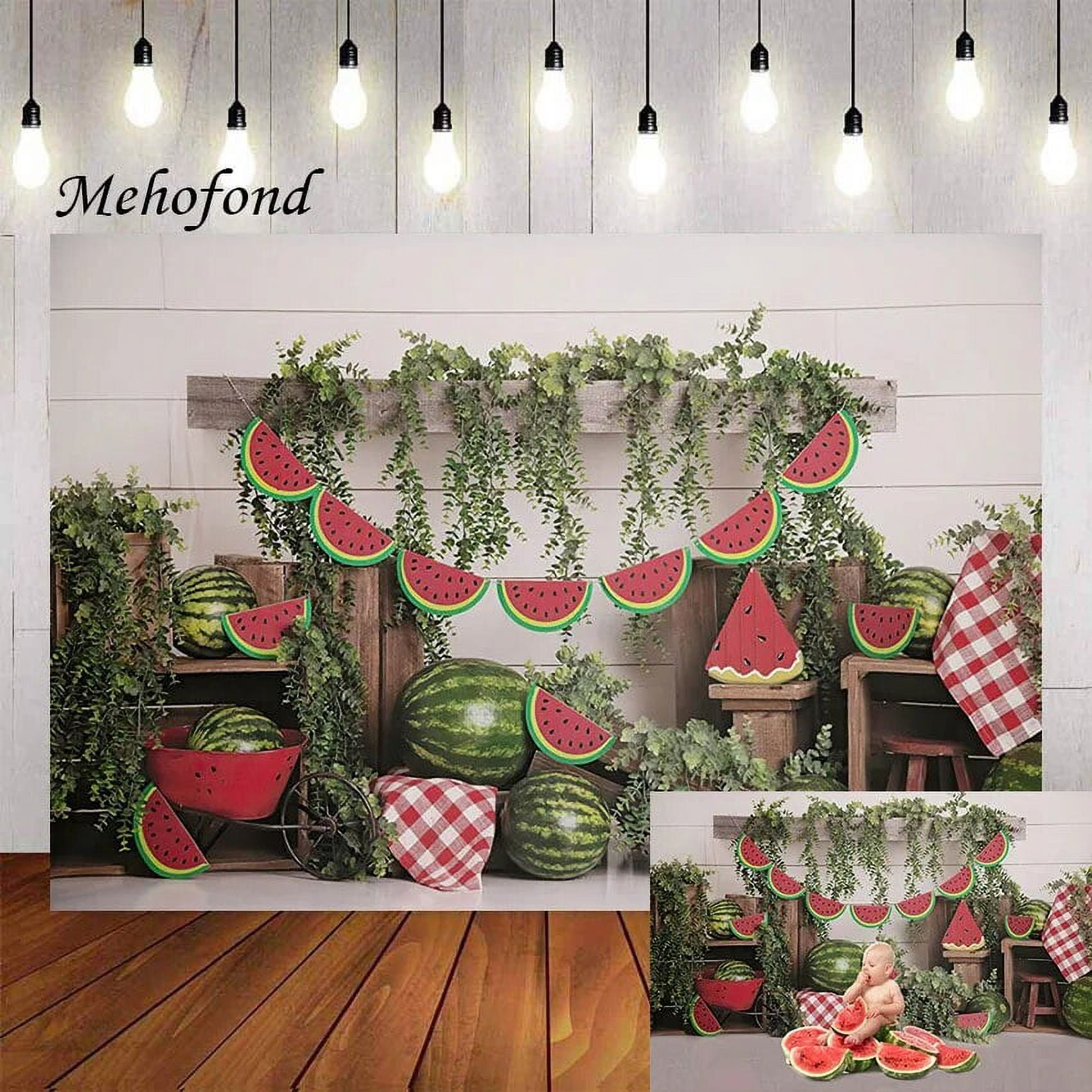 Wood Wall Summer Watermelon Green Leaves Children 1st Birthday Cake ...