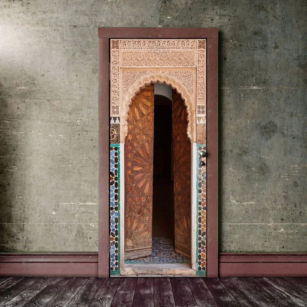 Wood Wallpaper on The Door Self Adhesive Wall Decal for Vintage Room ...