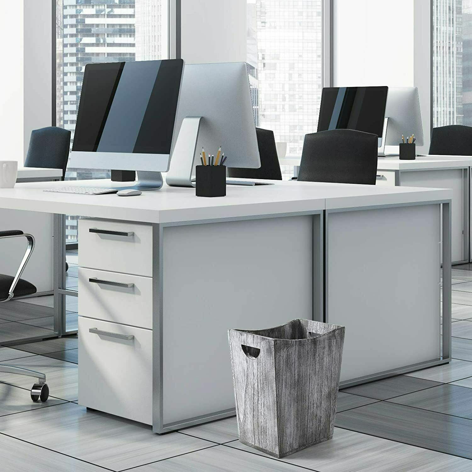 Wood Wastebasket Farmhouse Style Rustic Wood Trash Can with Handle ...