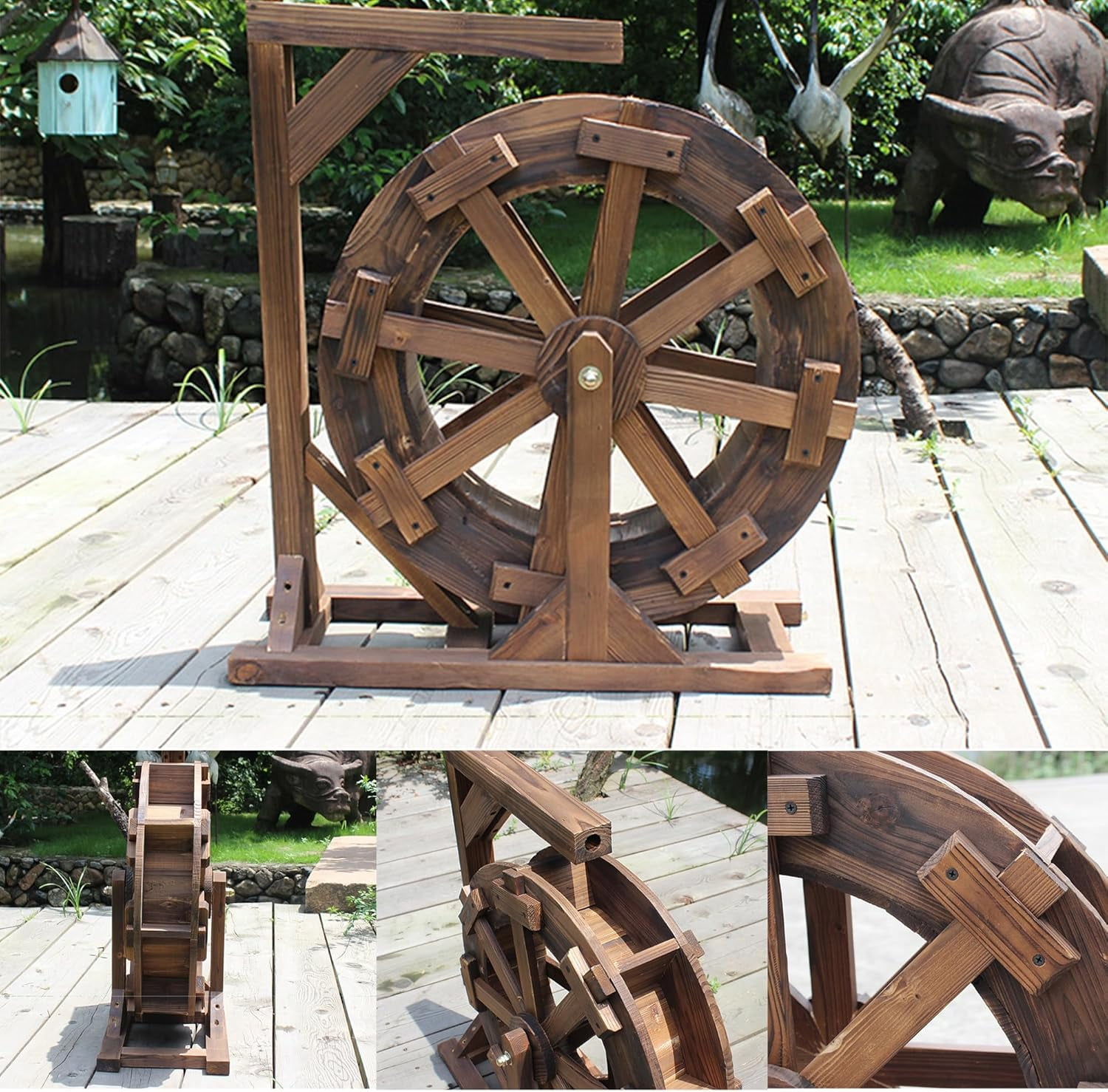 Wood Water Wheel Fountain,Retro Waterwheel Fountain,Freestanding Pond ...
