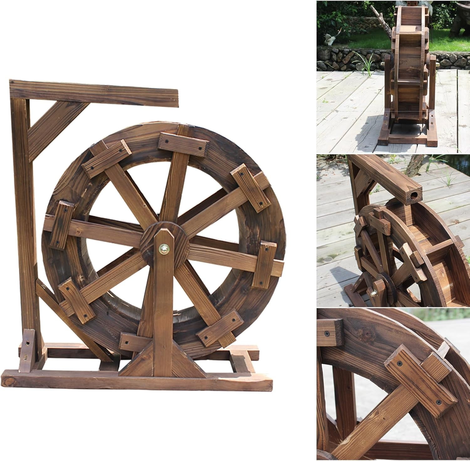 Wood Waterwheel Water Wheel Fountain, Garden Yard Pool Waterfall Stand ...