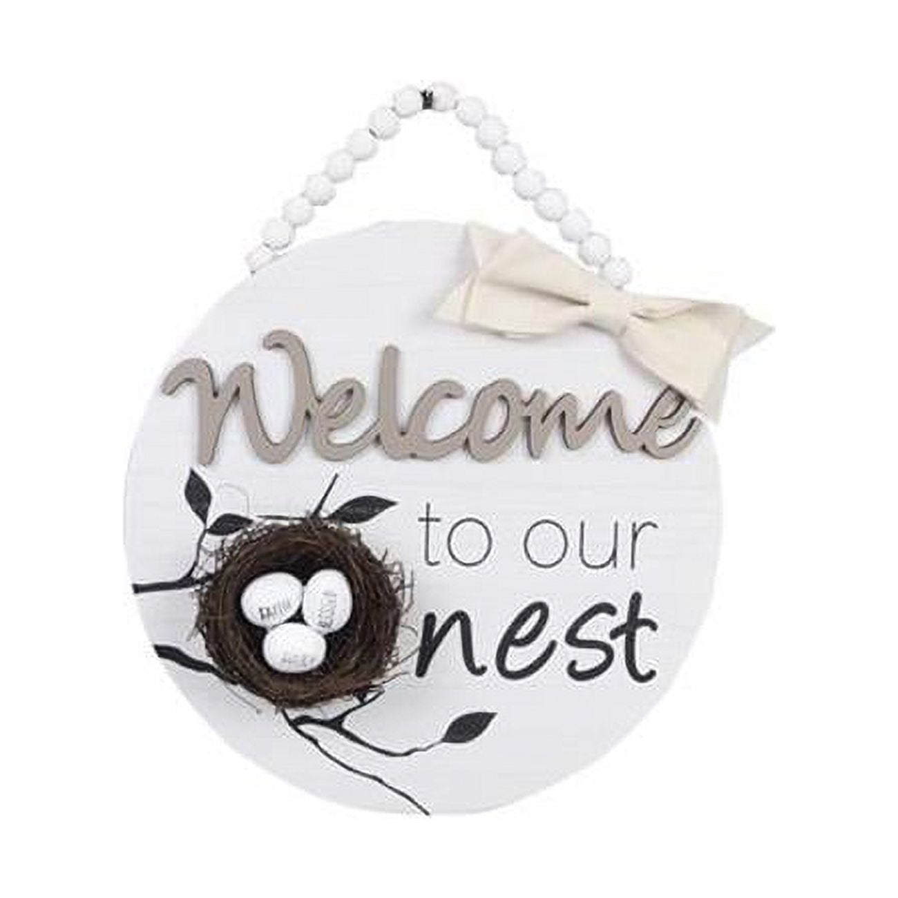 Wood Welcome to Our Nest Welcome Sign with Family Bird Nest & Bead ...
