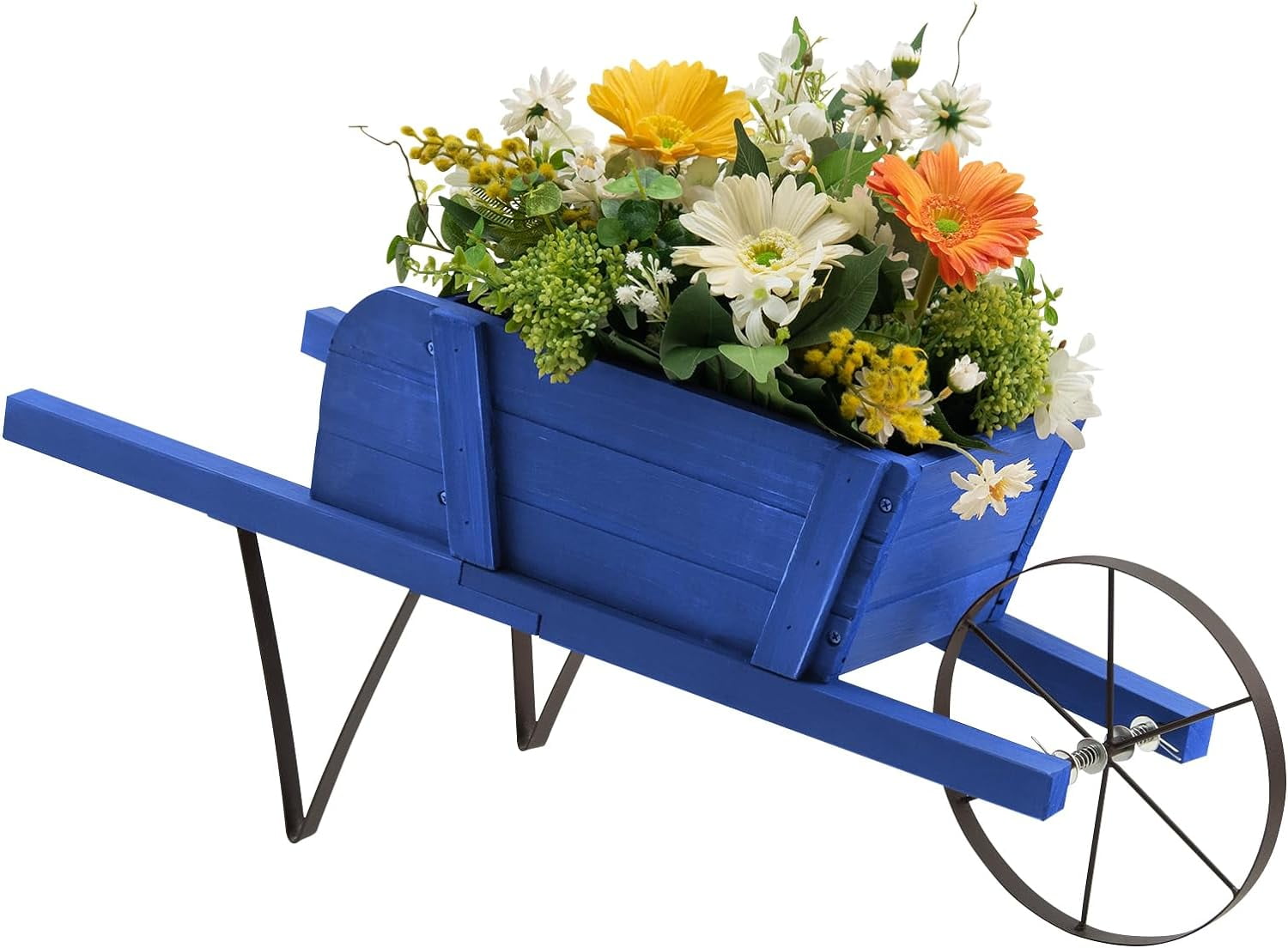 Wood Wheelbarrow Planter, Small Flower Plant Pot Wheelbarrow Cart with ...