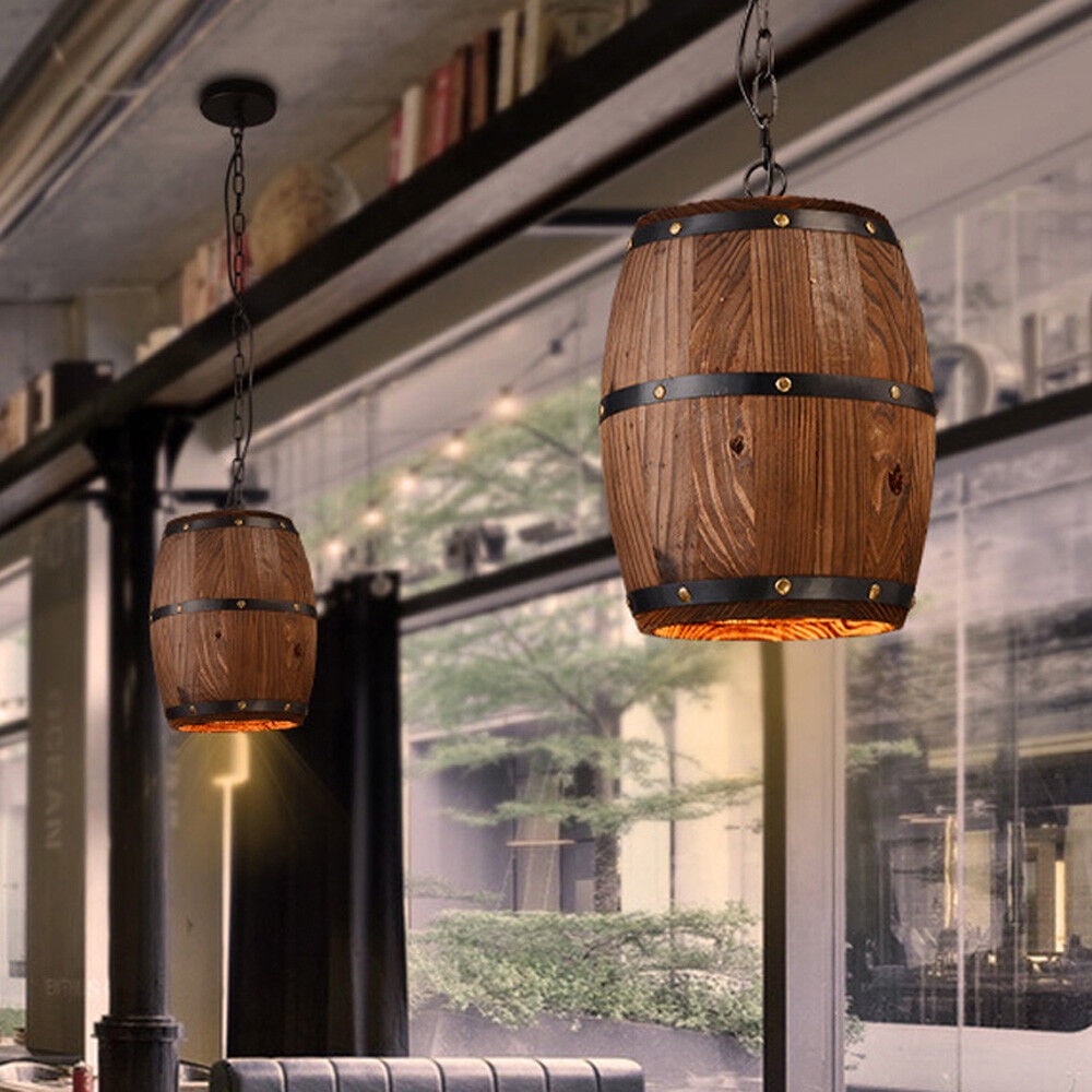 Wood Wine Barrel Hanging Light Ceiling Lamp Pendant For Restaurant Bar ...