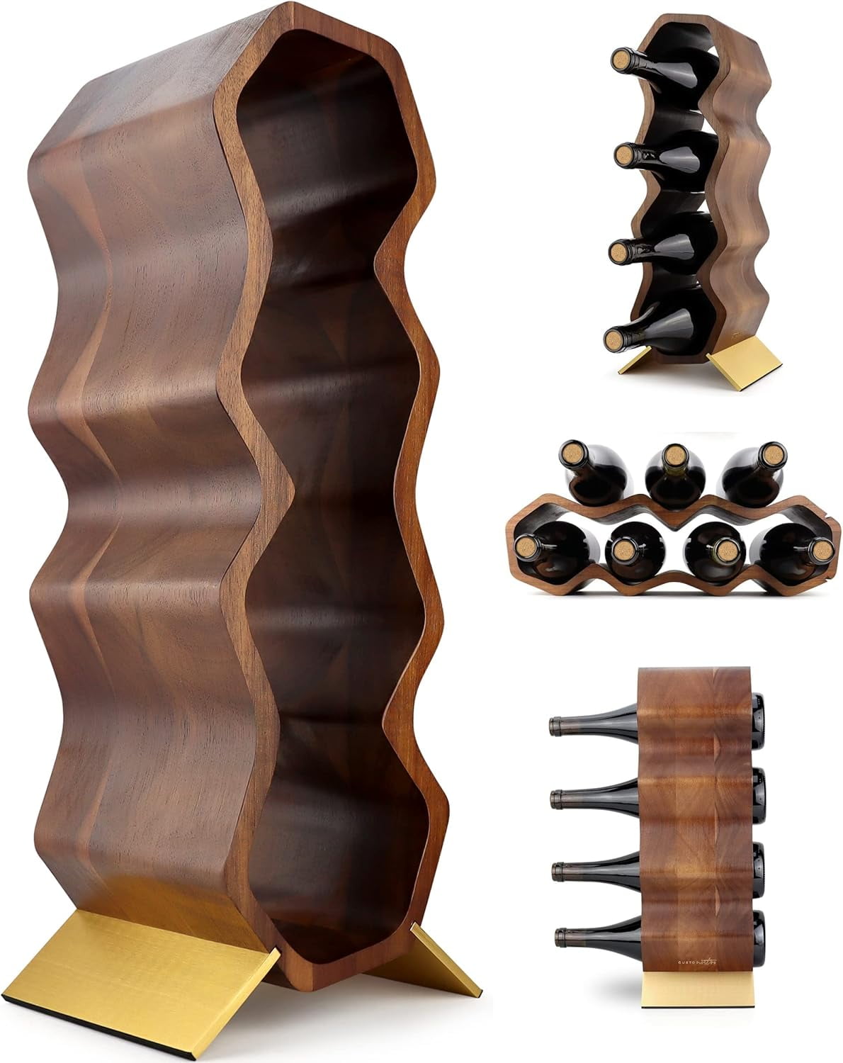 Wood Wine Rack, 7 Bottle, 2 Tier Wooden Countertop Free Standing Shelf ...