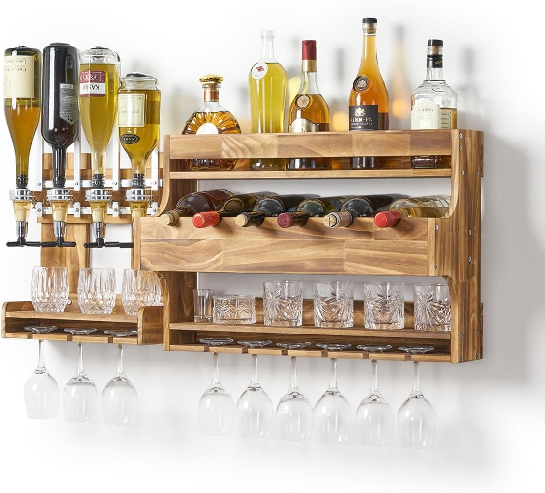 Wood Wine Rack Wall Mounted, Liquor Bottle Display Shelf for The Home ...