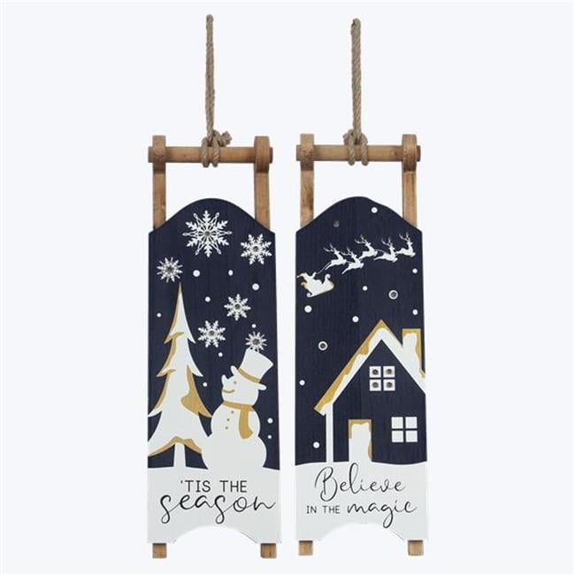 Wood Winter Solstice Sled Signs with LED, Assorted Color - 2 Piece ...