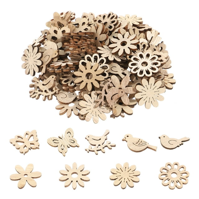 Wooden Crafts DIY Unfinished Cutouts, Small Art Supplies, Flower & Bird ...