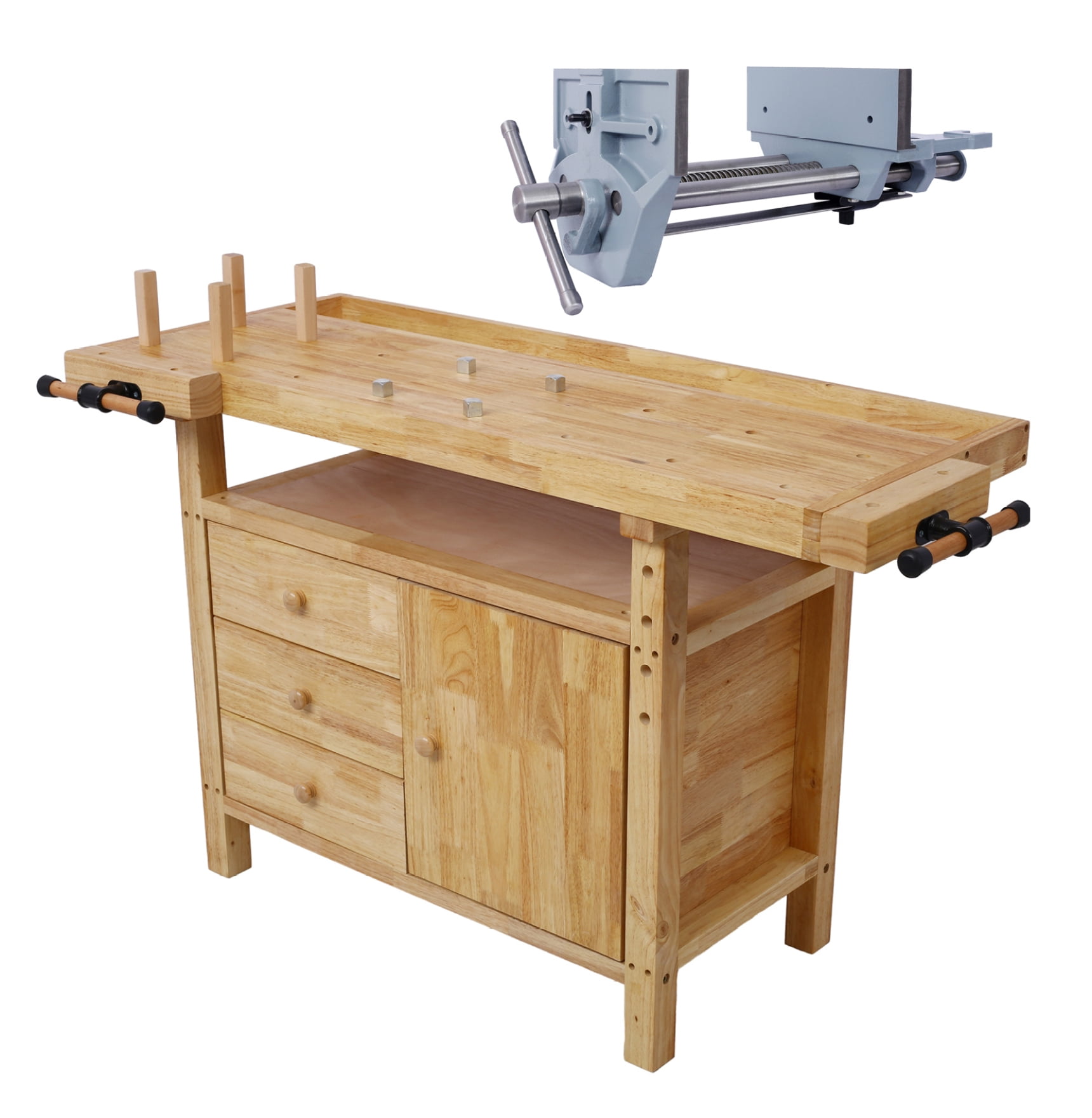 Wood Workbench - Wooden Workbench for Garage Workshop and Home, with ...