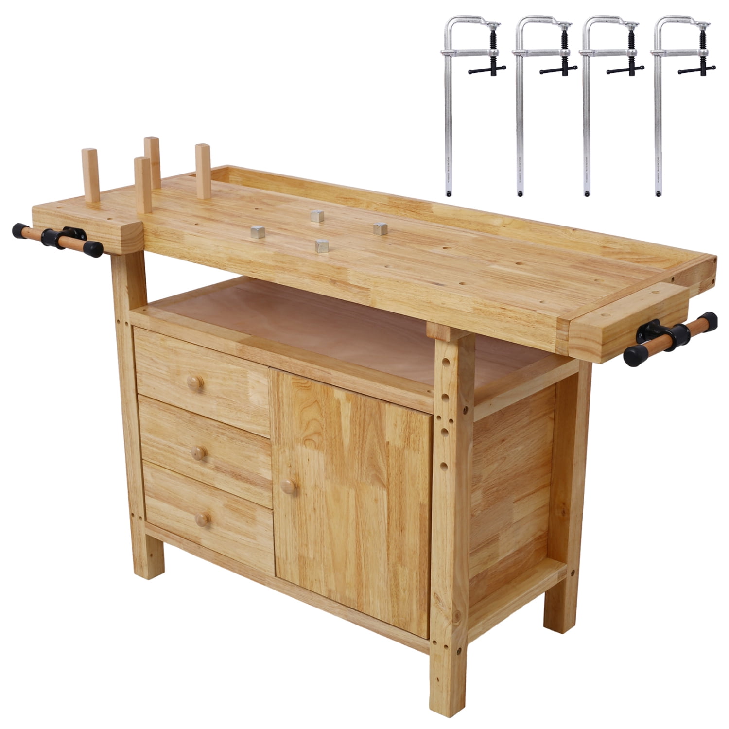 Wood Workbench - Wooden Workbench for Garage Workshop and Home with Bar ...