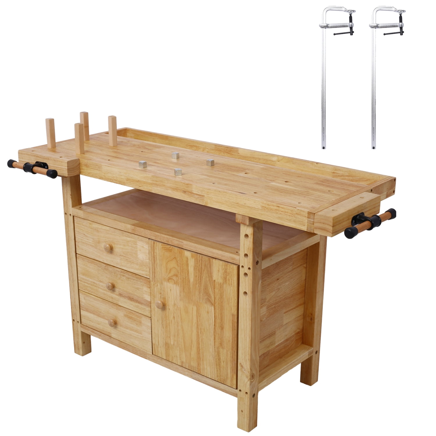 Wood Workbench - Wooden Workbench for Garage Workshop and Home with Bar ...