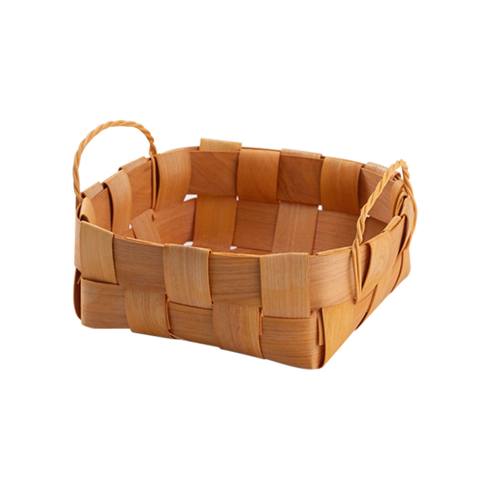 Wood Woven Storage Basket with Handles, Fruit Bread Basket Organizer ...