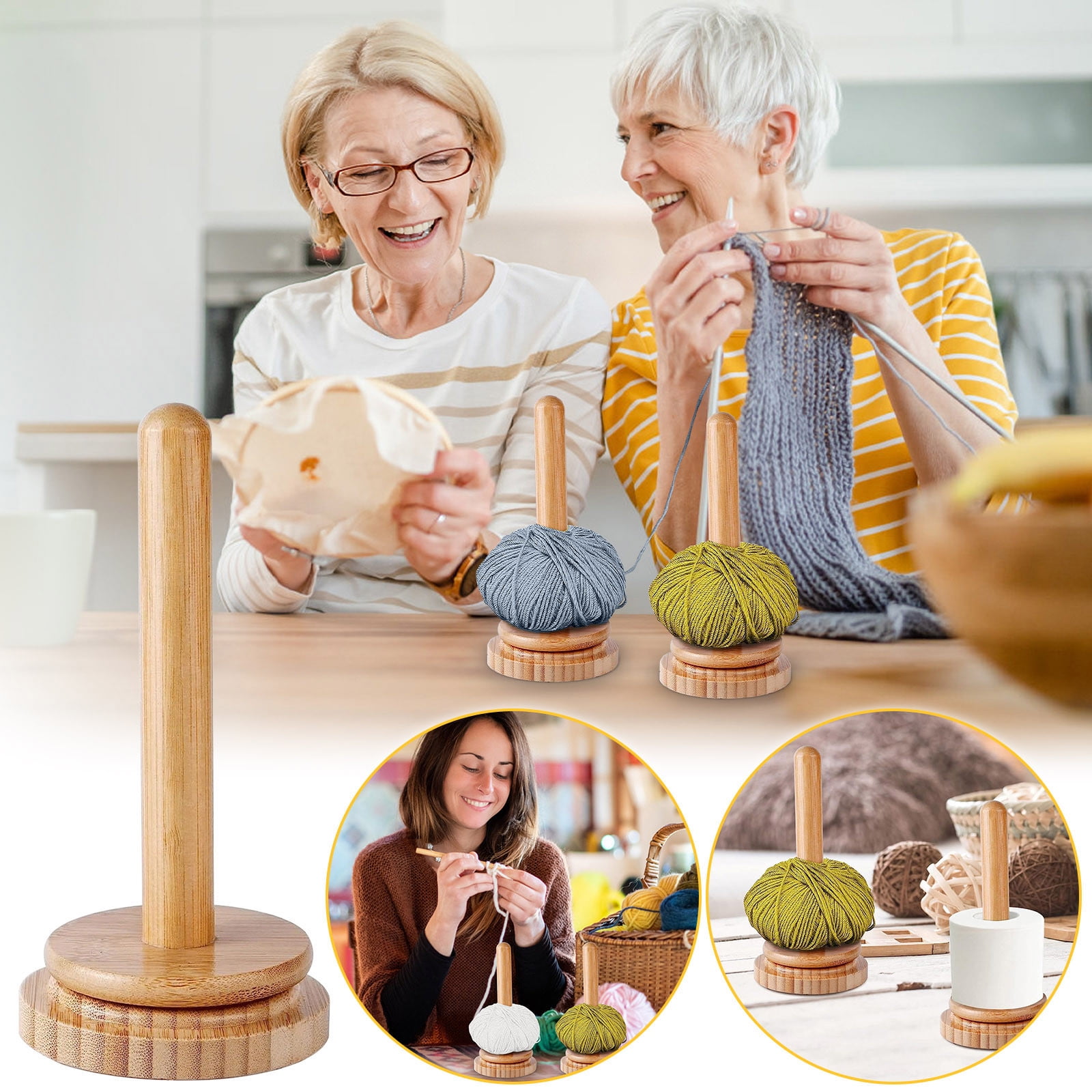 Wood Yarn Holder with Rotating Twirling Mechanism | Natural Wood Stand ...