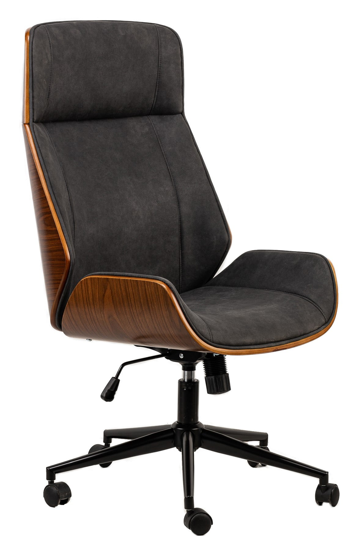 Wood and Black Faux Leather Adjustable Office Chair Modern Design Style ...