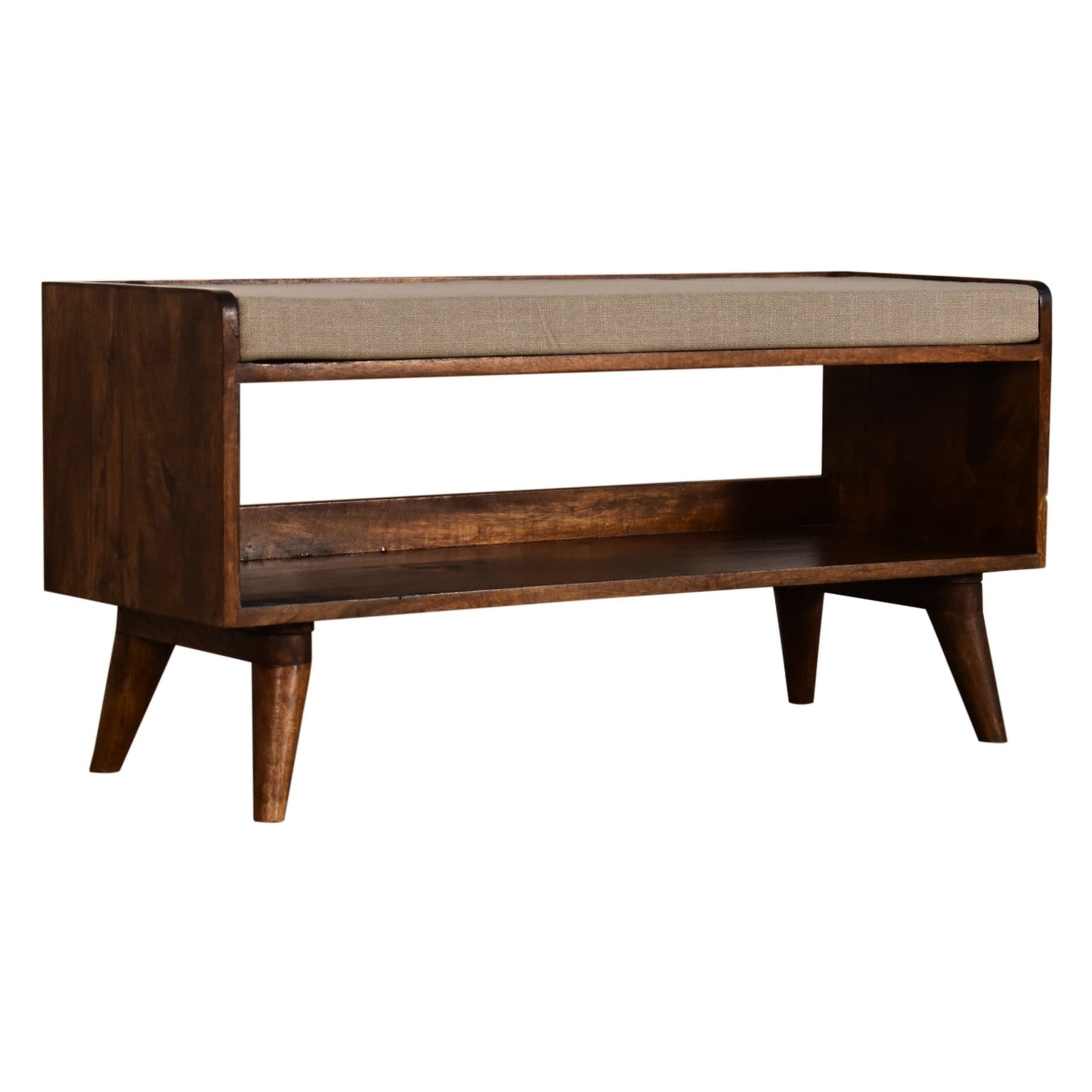 Wood and Fabric Chestnut Storage Bench | Clean Aesthetic, Elevates Home ...