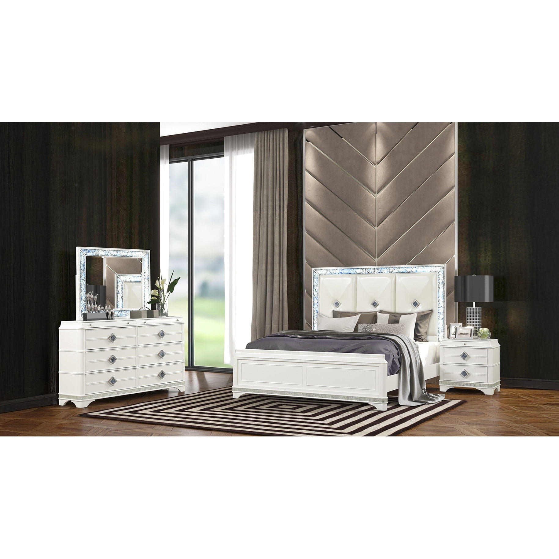 Wood and Faux Leather 4-Piece - Blue Translucent Marble Accents ...