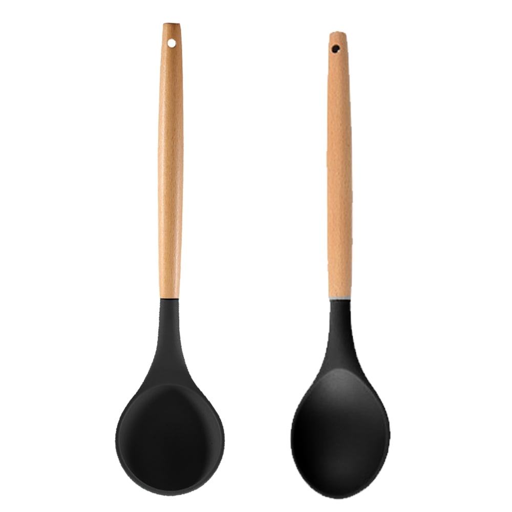 Wood and Silicone Kitchen Utensils Set, Utensil and Lid Rest,Wood ...