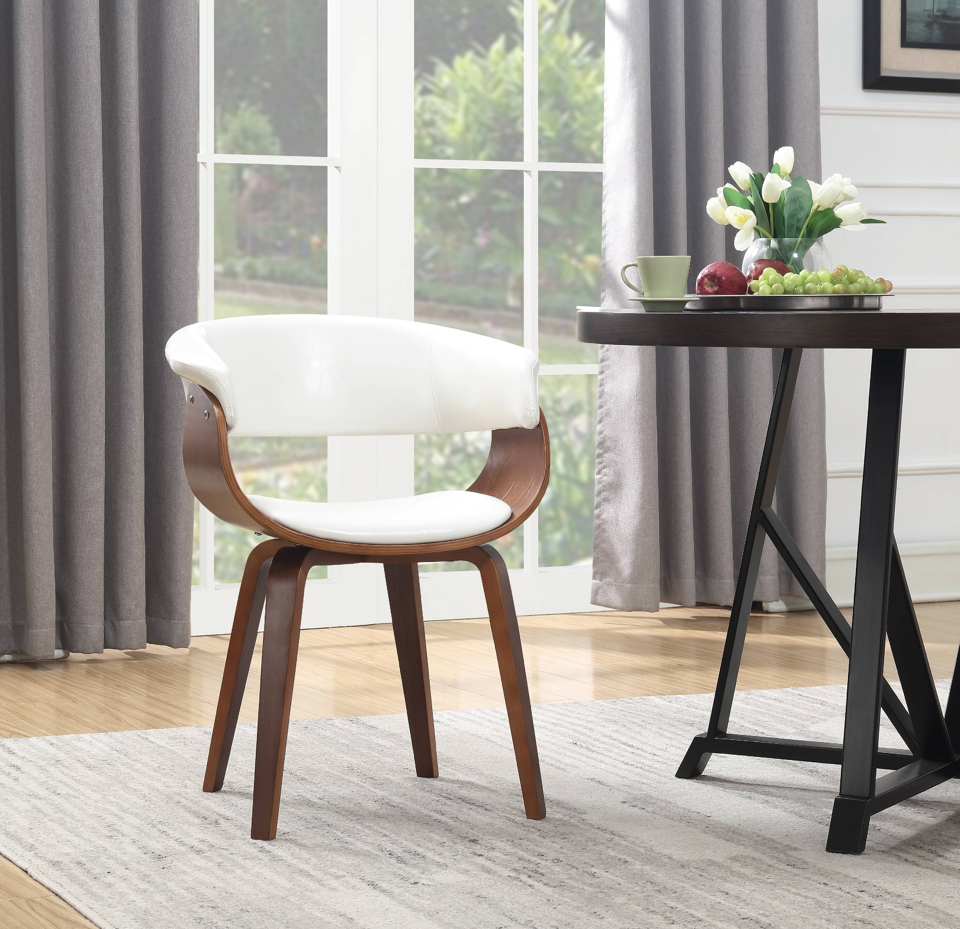 Wood and White Faux Leather Mid-Century 18-Inch Seat Height Dining ...