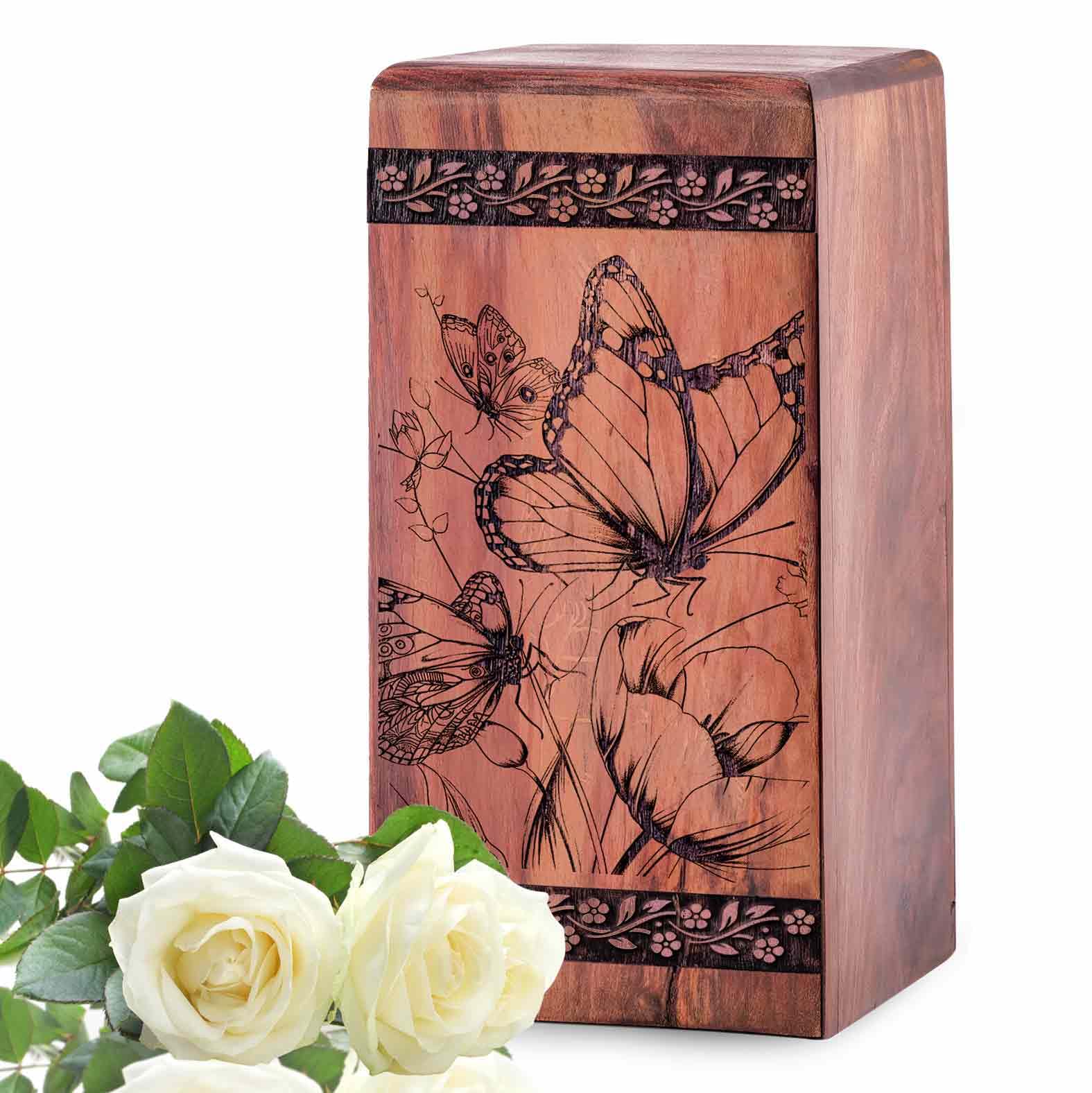 Wood butterfly Urn and Flower Themed for Ashes, Funeral Boxes for Human ...