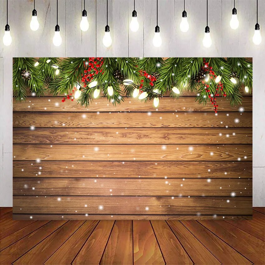 Wood floor christmas backdrop for photography pine tree product ...