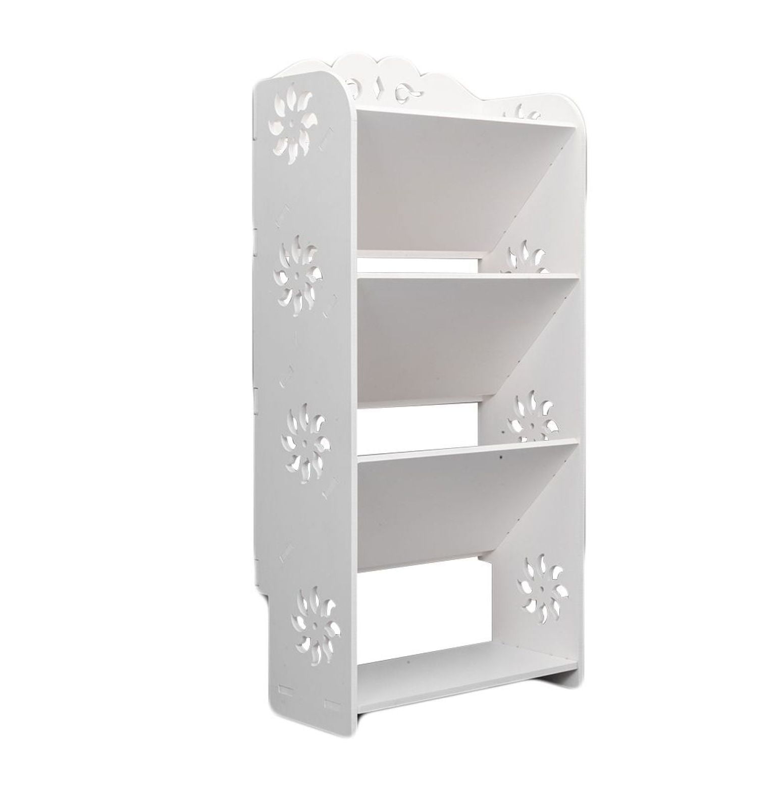 Wood-plastic Board Four Tiers Bevel Carved Shoe Rack White RT - Walmart.com