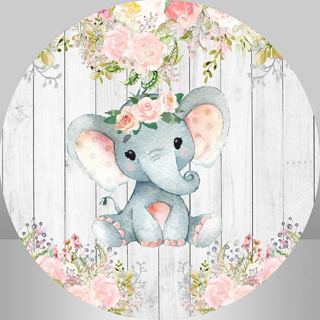 Wood theme Elephant Baby Shower Round Circle Backdrop Cover Newborn ...