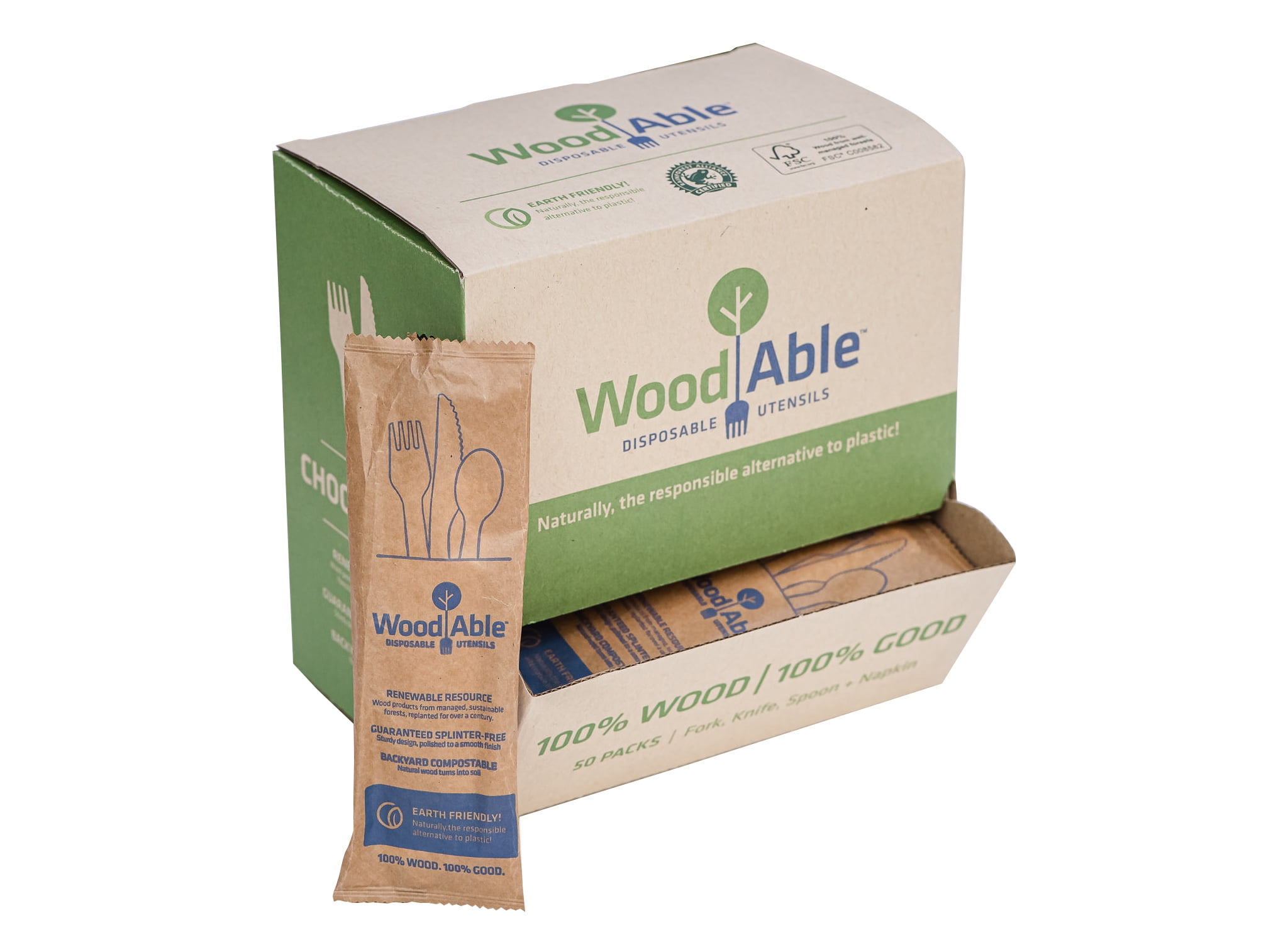 WoodAble | Flowpack Dispenser 150 pcs |Disposable Wooden Utensils | 50 ...