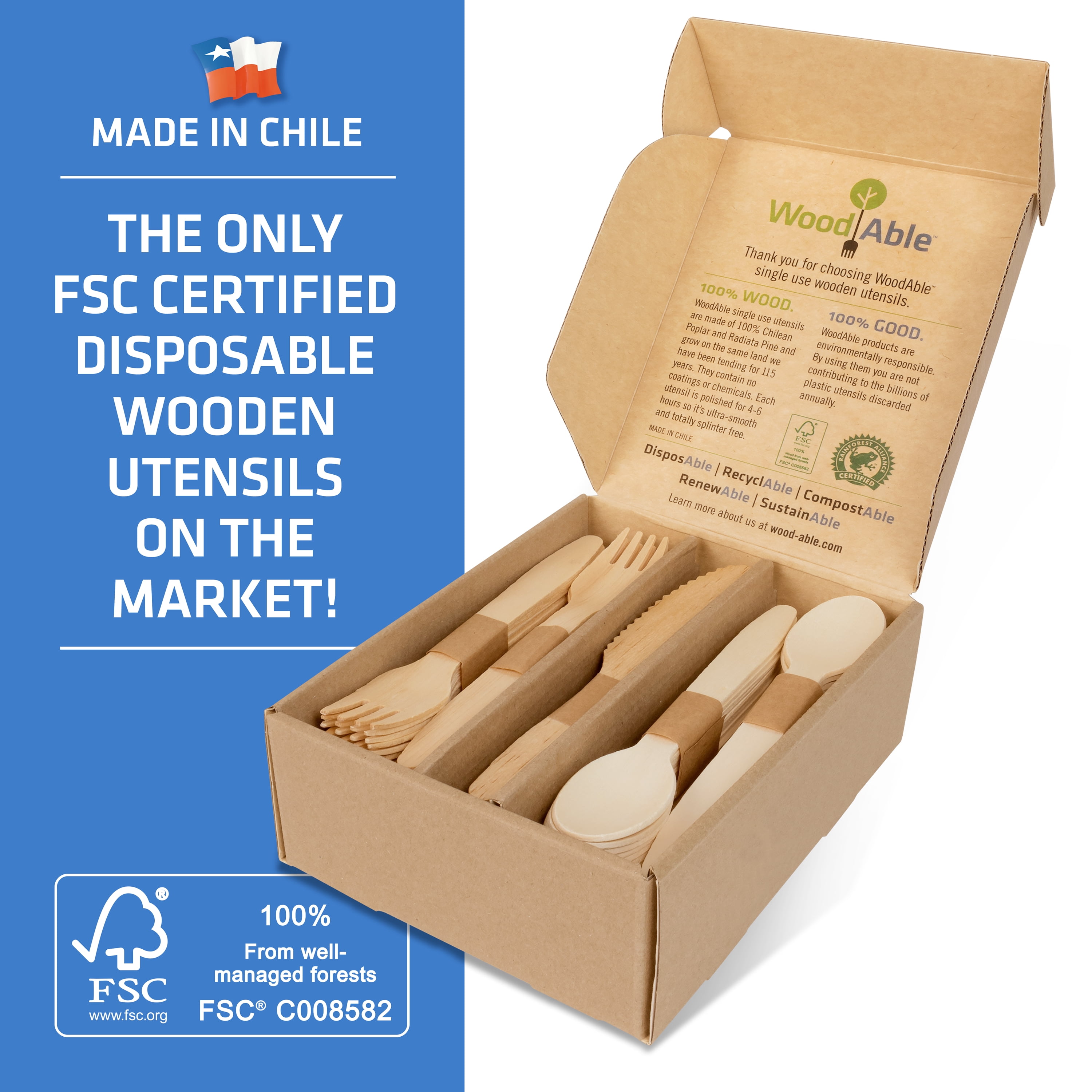 WoodAble | Party Mix 100 | Disposable Wooden Utensils | Eco Friendly ...